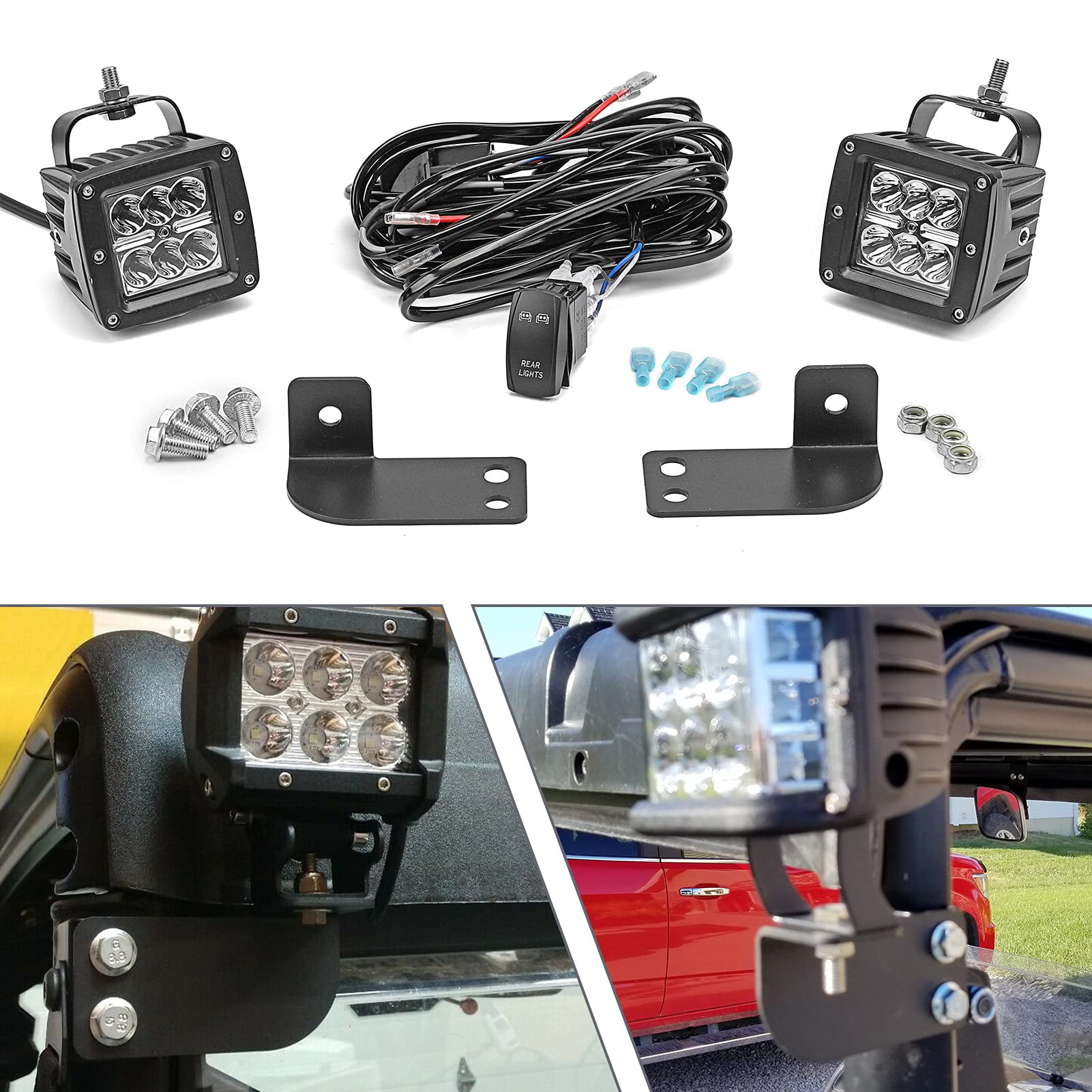 3 inch 18W LED YPF5 Spot Light Cubes w/Rocker Switch Wiring Kit & Rear ...