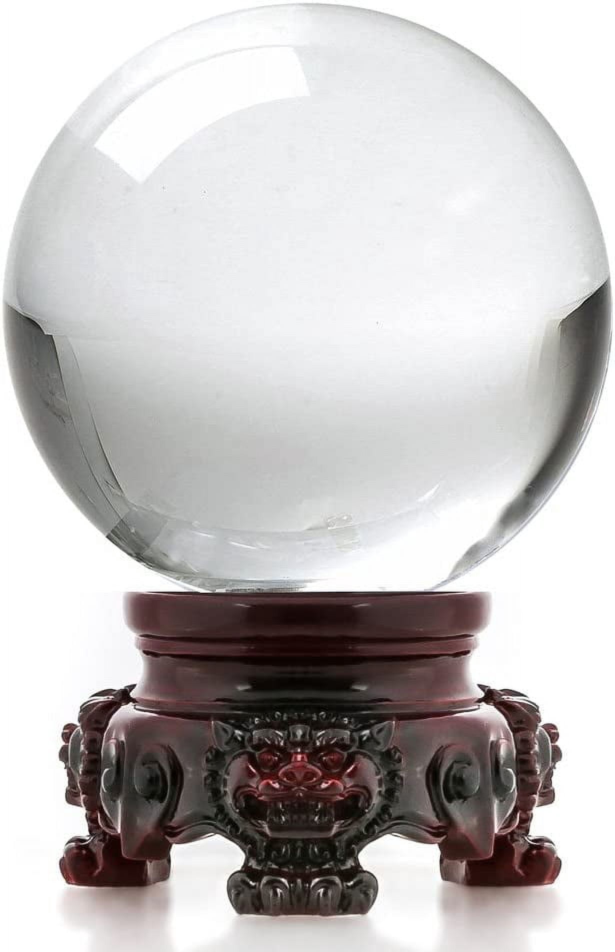 3 inch (80mm) Clear Crystal Ball with Redwood Lion Resin Stand and Gift ...
