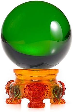 3 inch (80mm) Green Crystal Ball with Rainbow Lion Resin Stand and Gift ...