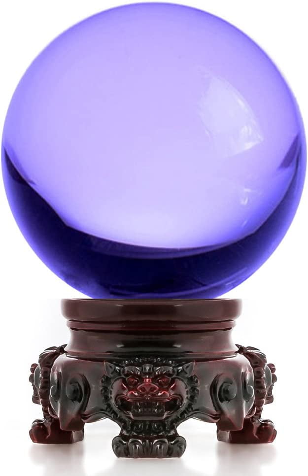 3 inch (80mm) Purple Crystal Ball with Redwood Lion Resin Stand and ...