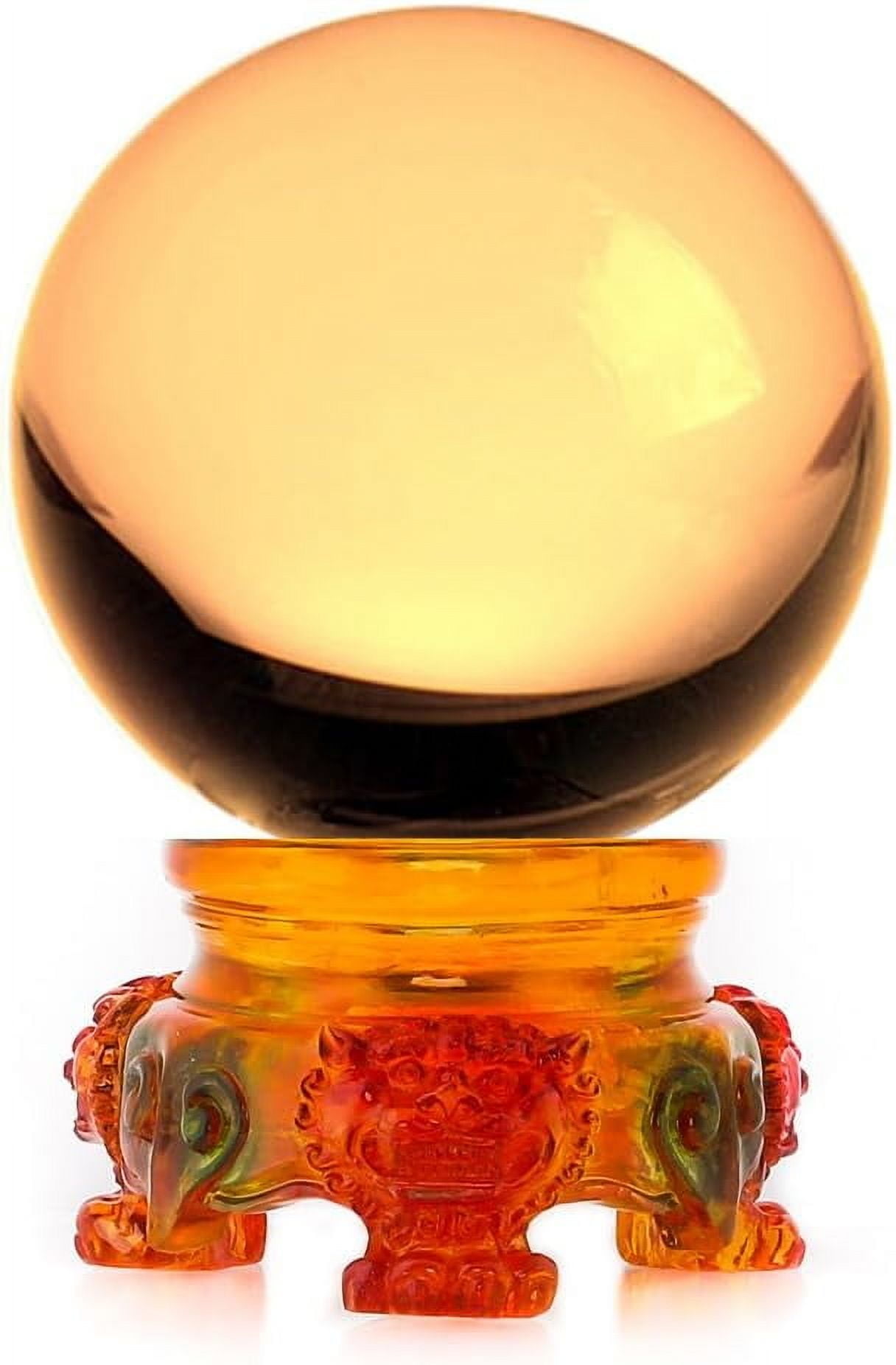 3 inch (80mm) Yellow Crystal Ball with Rainbow Lion Resin Stand and ...