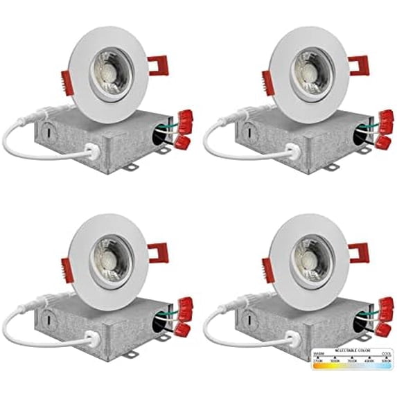 3 inch LED Recessed Gimbal Downlight (4 Pack) 8W, 600 Lumens, 120V ...
