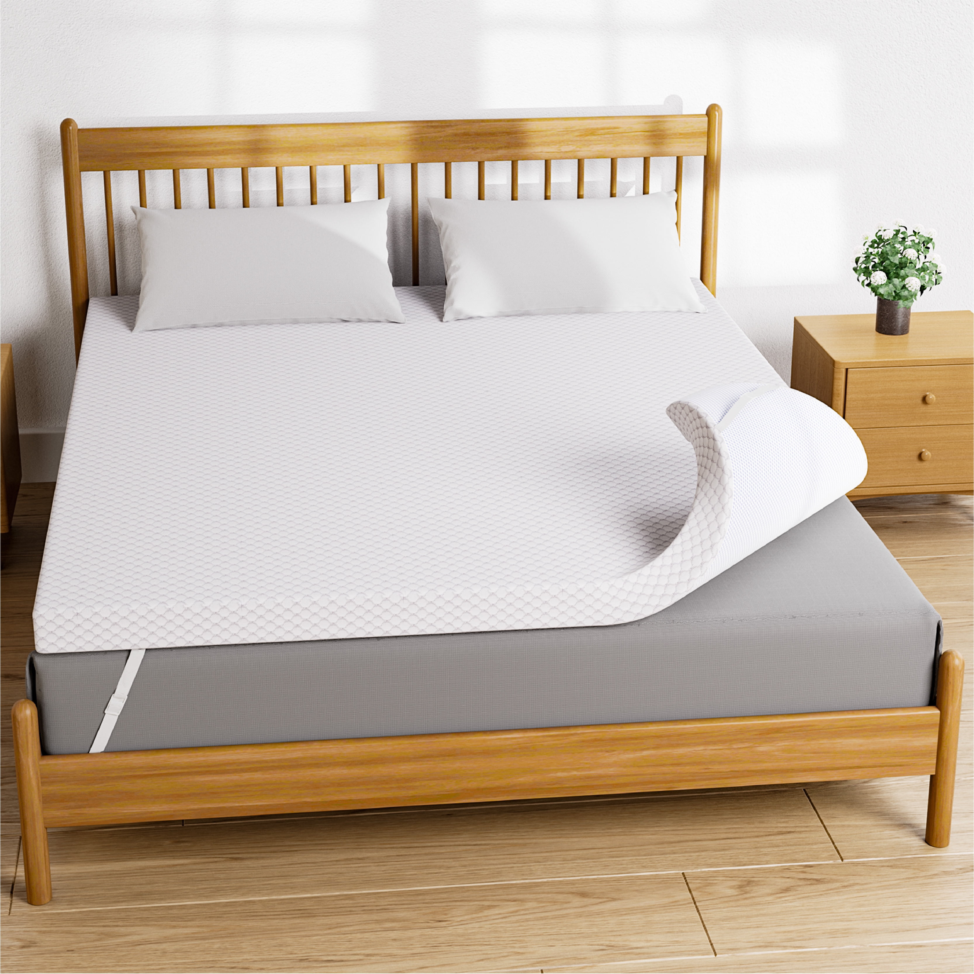 Full Size 3 inch Gel Memory Foam Topper, Non-Slip, Removable Cover ...