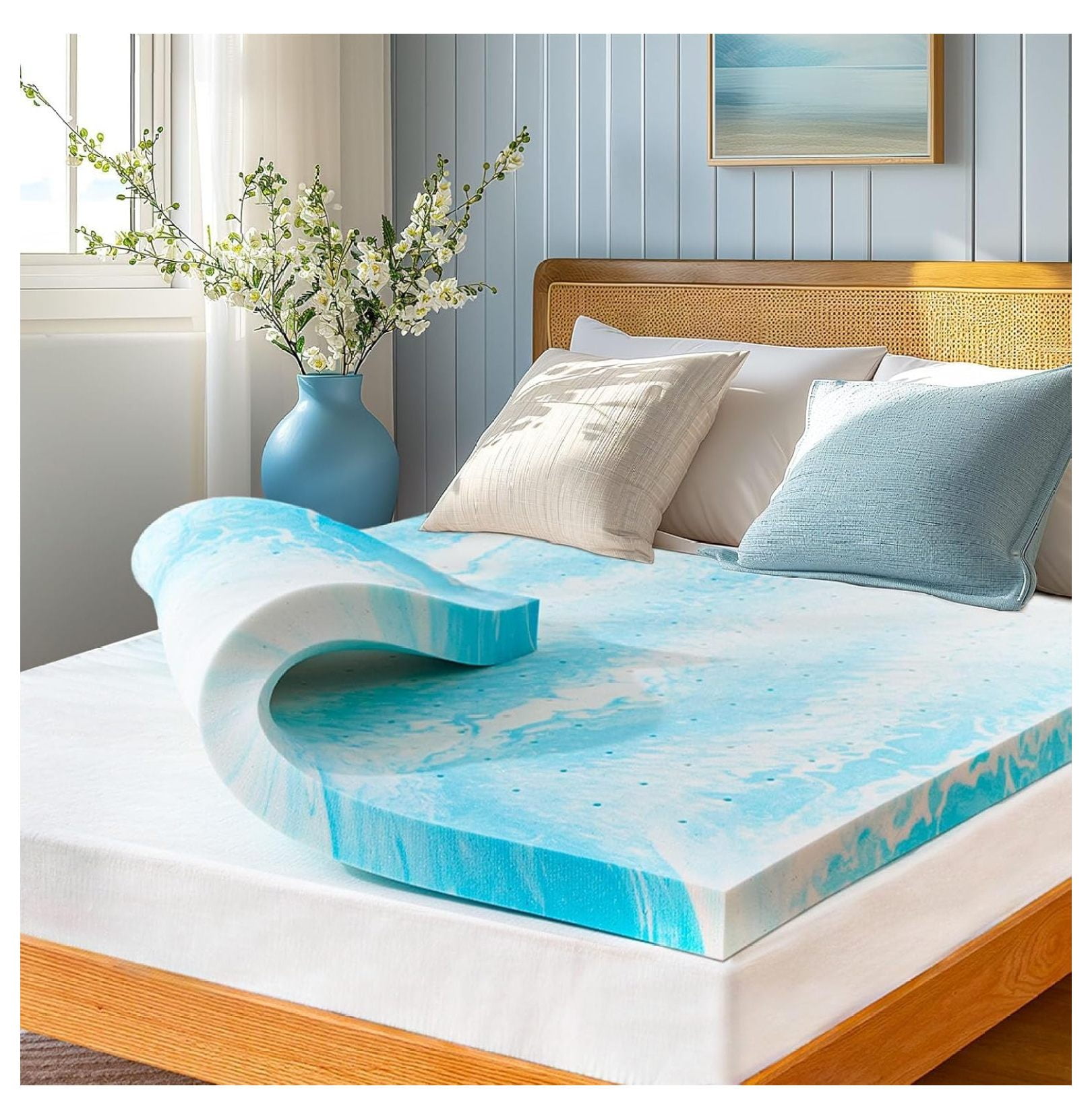 3-inch Queen Memory Foam Mattress Topper, Gel Infused Cooling Mattress ...