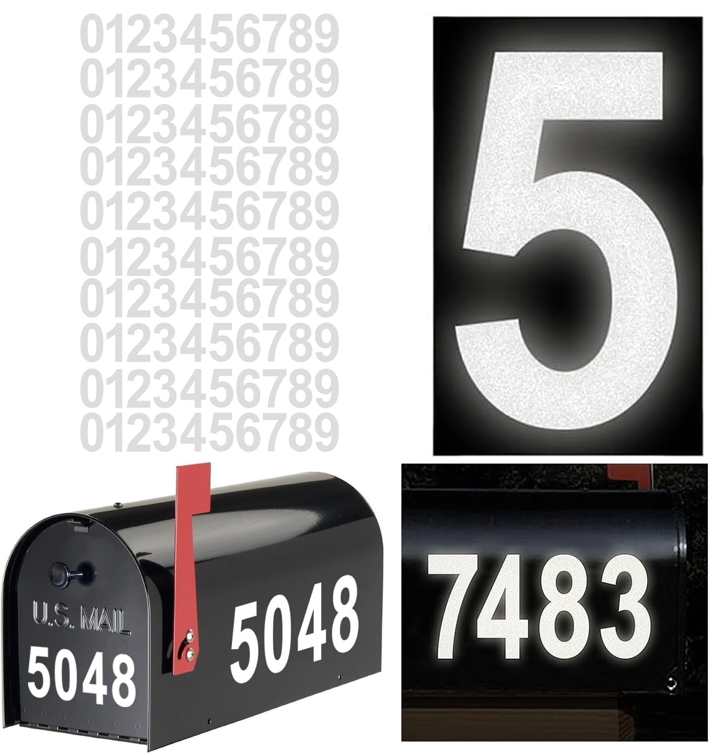 3 inch Reflective Mailbox Numbers for Outside, 10 Sets Number Stickers ...
