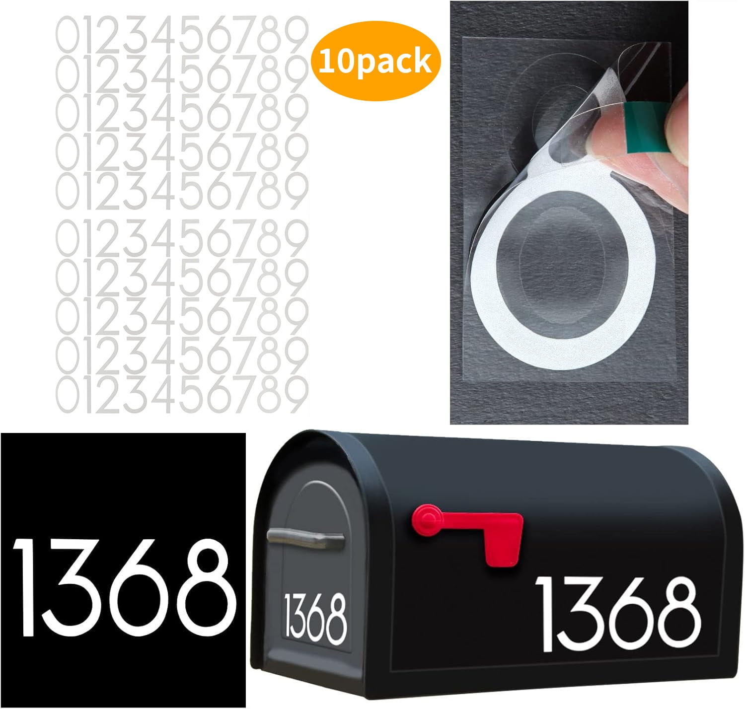 3 inch Reflective Mailbox Numbers for Outside, 10 Sets Number Stickers ...