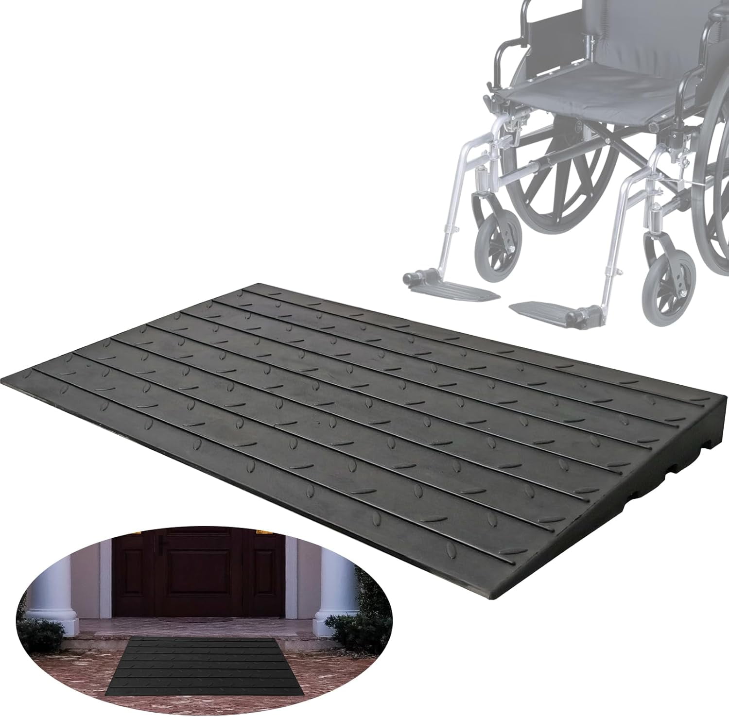 3 inch Rise Threshold Ramp, 3-Channel Rubber Ramp, Wheelchair Ramp for ...