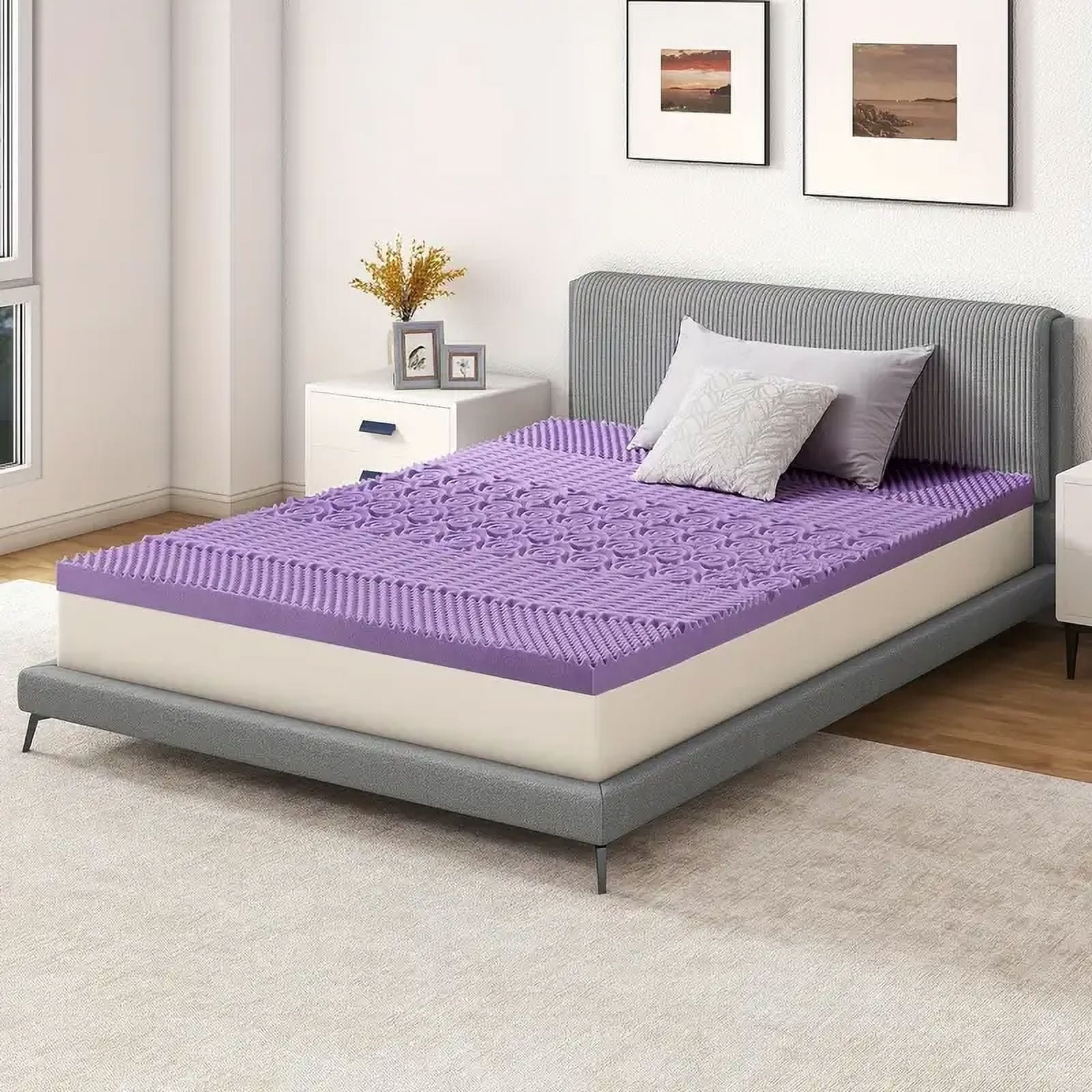 Twin Size 4 inch Dual Layer Mattress Topper, 7-Zone Gel-Infused Memory ...