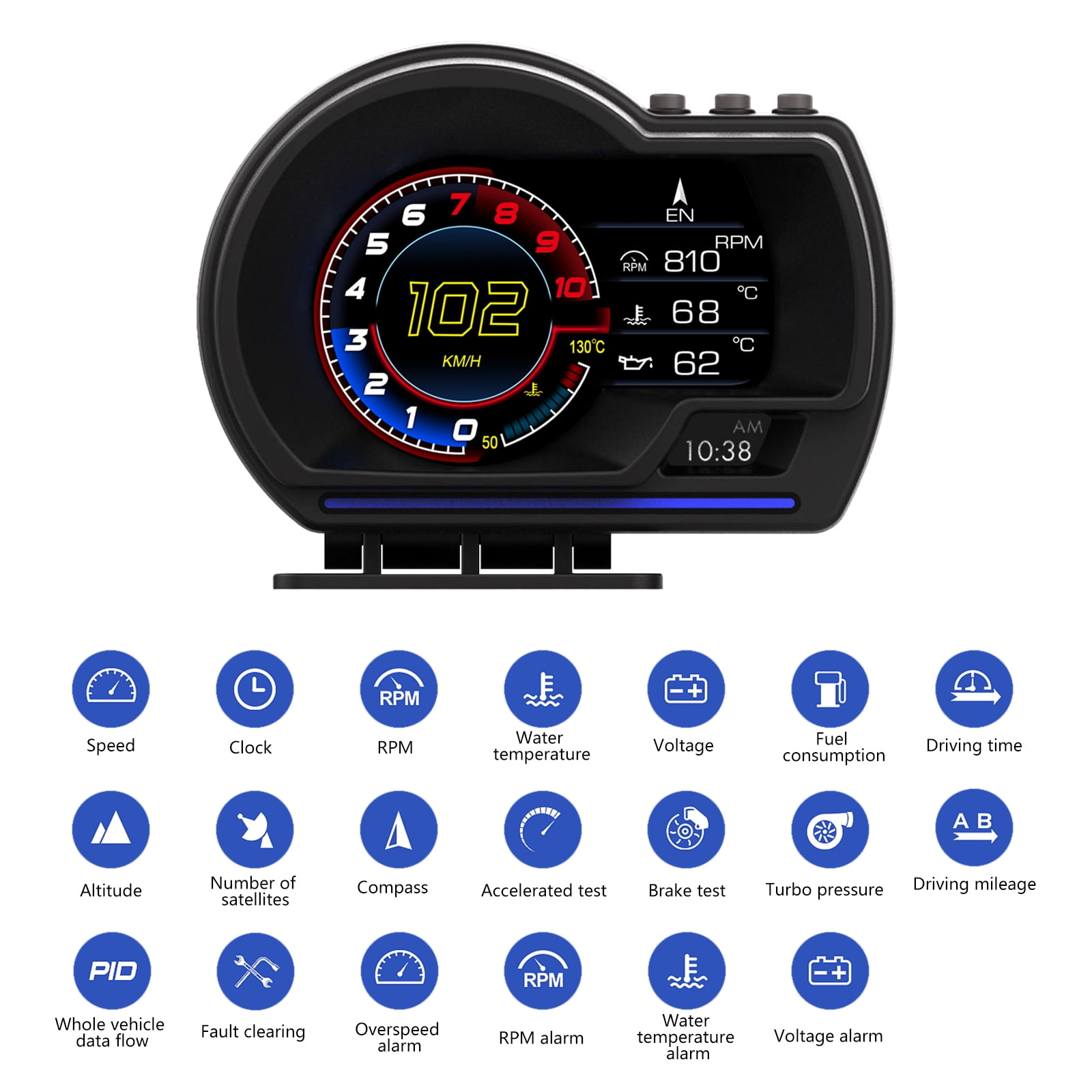 3 inches P6 OBD2 Windshield HUD Head Up Display with Display RPM MPH ...