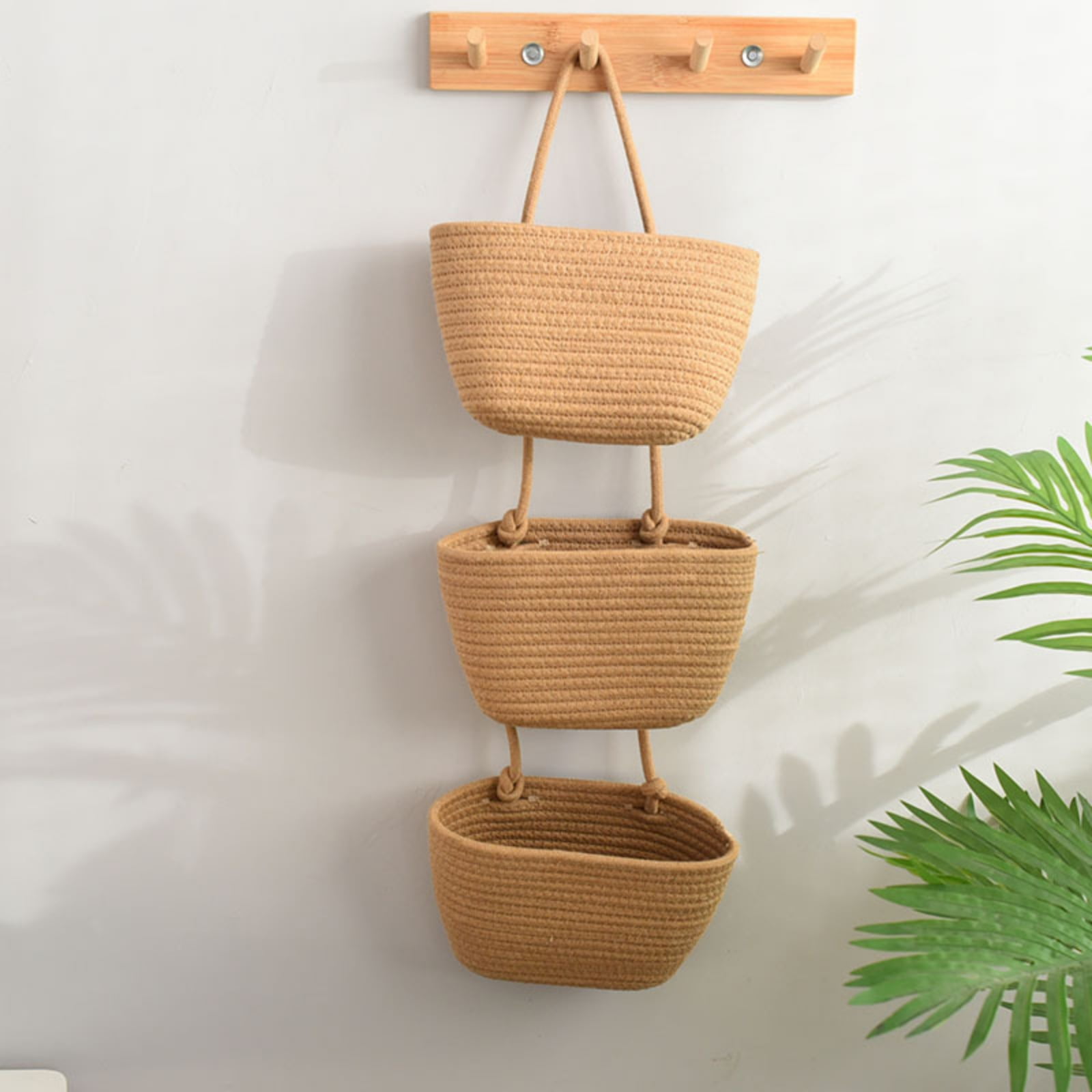 3-layer Cotton Rope Organizer Basket Adjustable Decorative Wall Hanging ...
