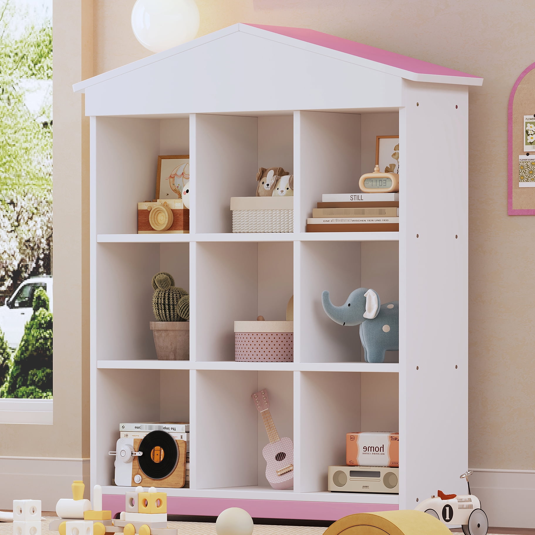 3-layer House-shaped Storage Unit, 9 Compartments In , White + Pink ...