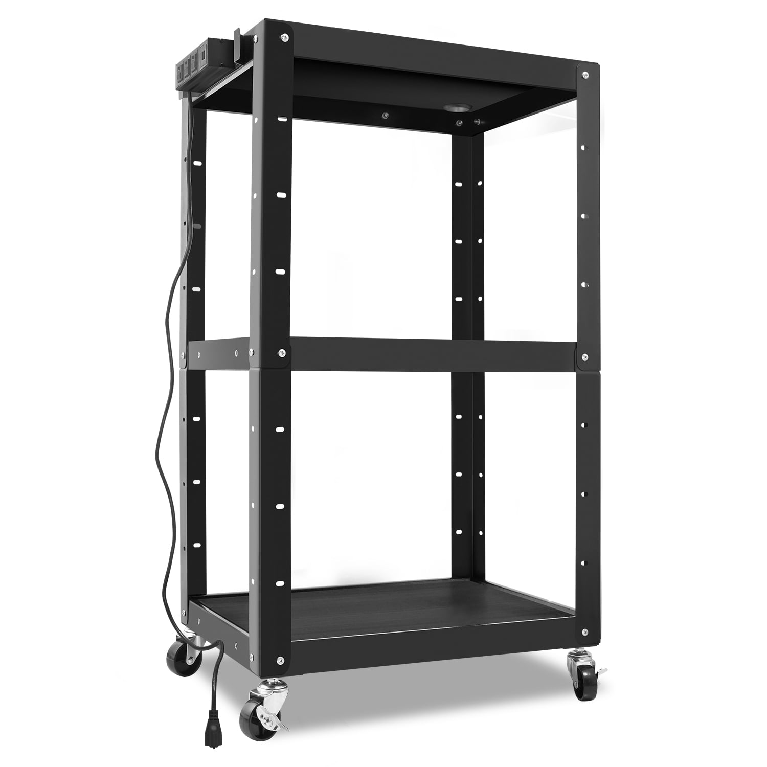 3-layer Utility Steel AV Cart with Wheels Power Strip, 25" x 18" x 24 ...