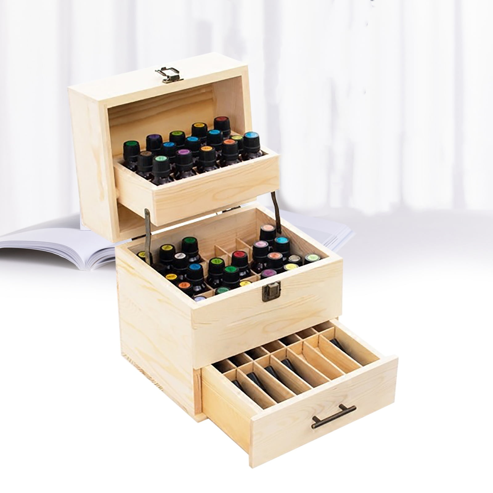3-layer Wood Essential Oil Box 59 Grid Essential Oil Organizer ...