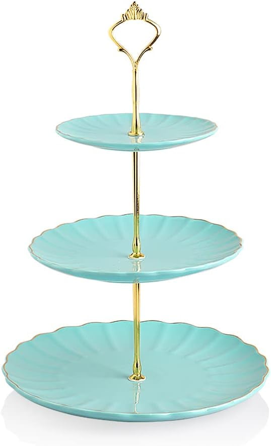 3-layer ceramic cake rack for weddings, dessert cupcake rack for tea ...