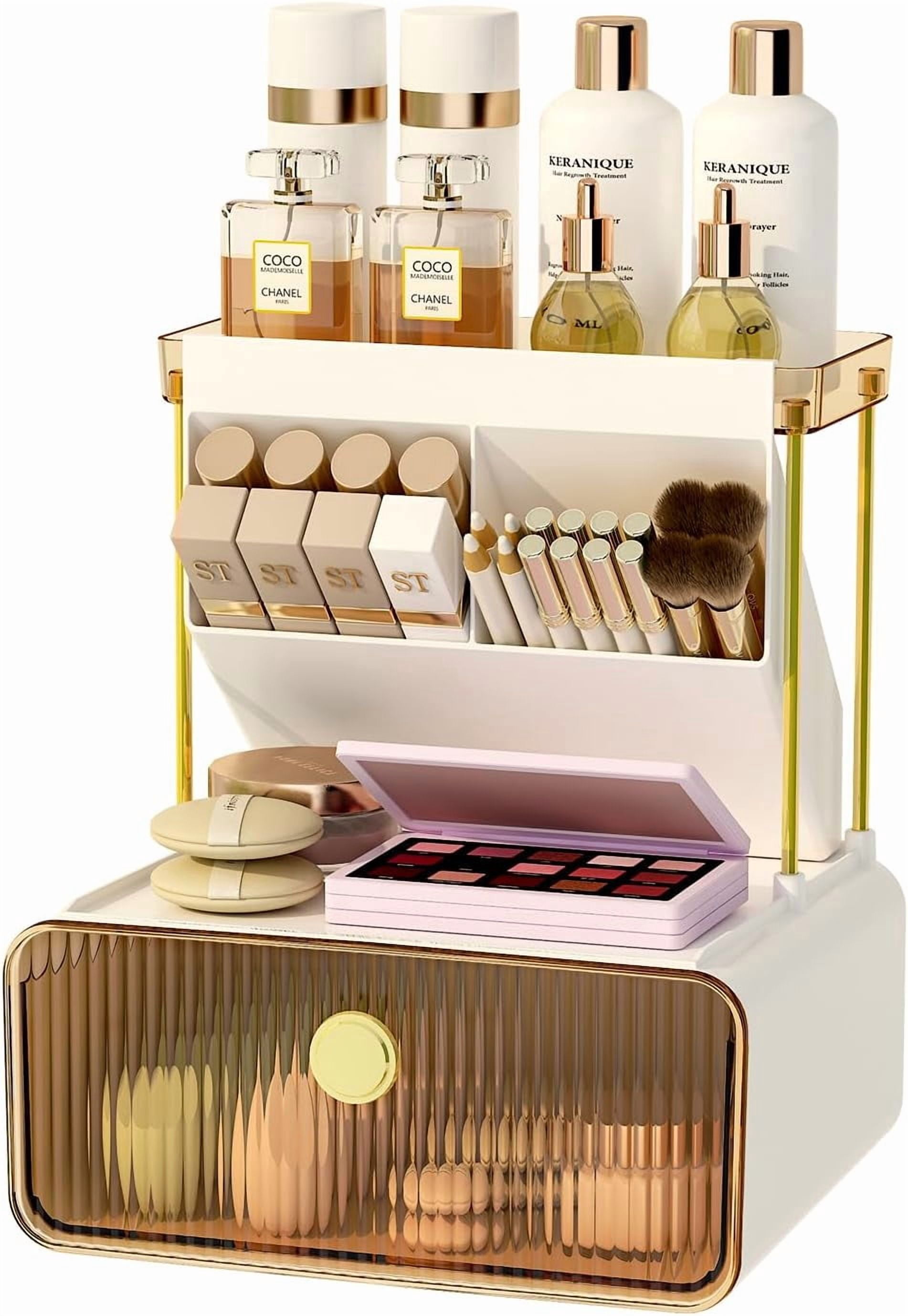 3-layer makeup organizer with drawers, lipstick brush holder makeup ...