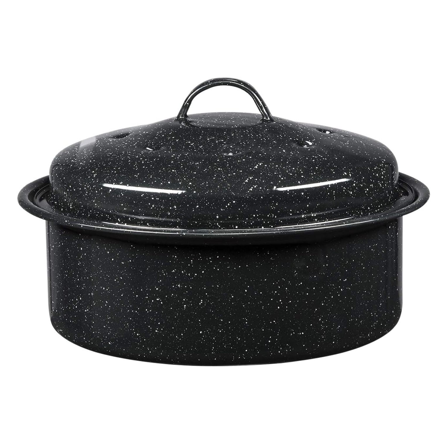 3 lb. Capacity Covered Round Roaster, Speckled Black Enamel on Steel ...
