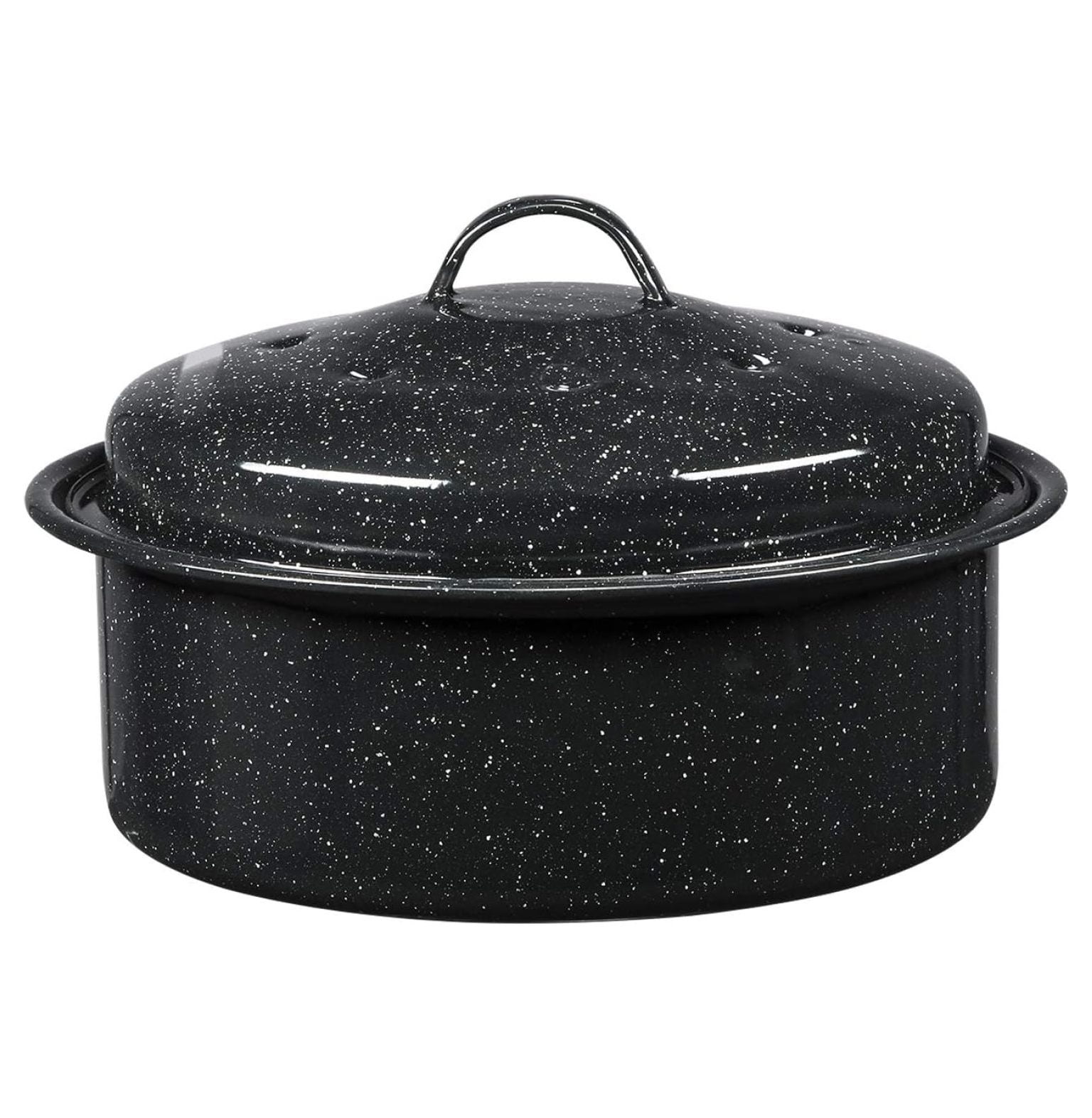3 lb. Capacity Covered Round Roaster, Speckled Black Enamel on Steel ...