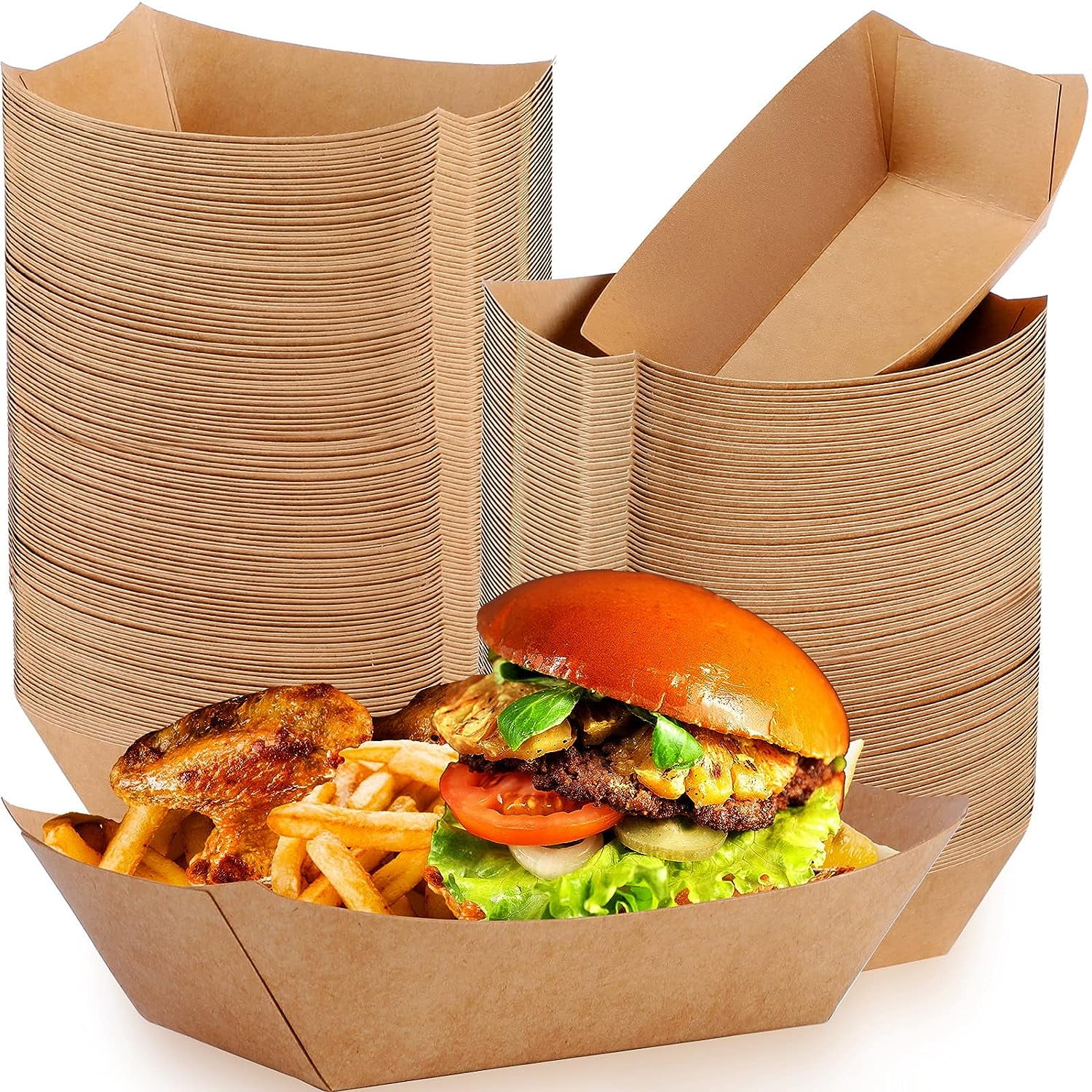 3 lb Heavy Duty Disposable Kraft Brown Paper Food Trays, 50 Pcs ...