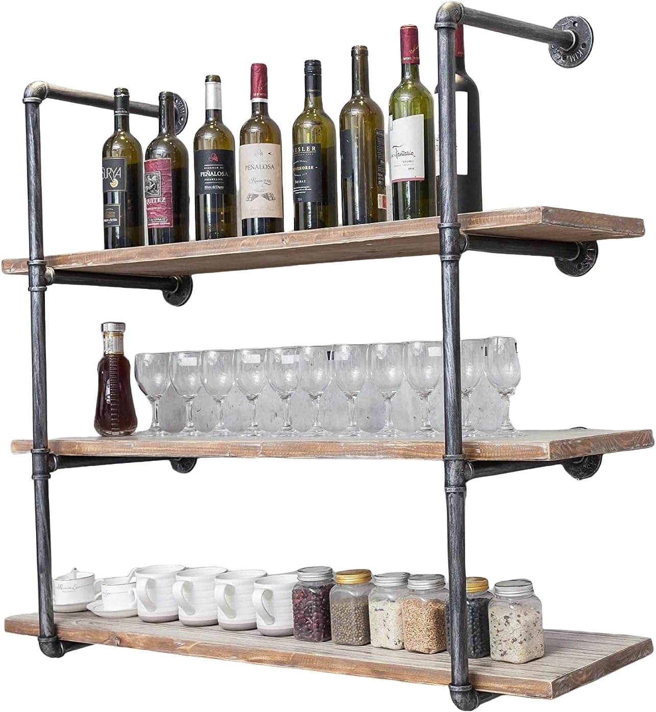 3 level Wall Mounted Iron Floating Pipe Shelves/Racks/Storage/Bookcases ...