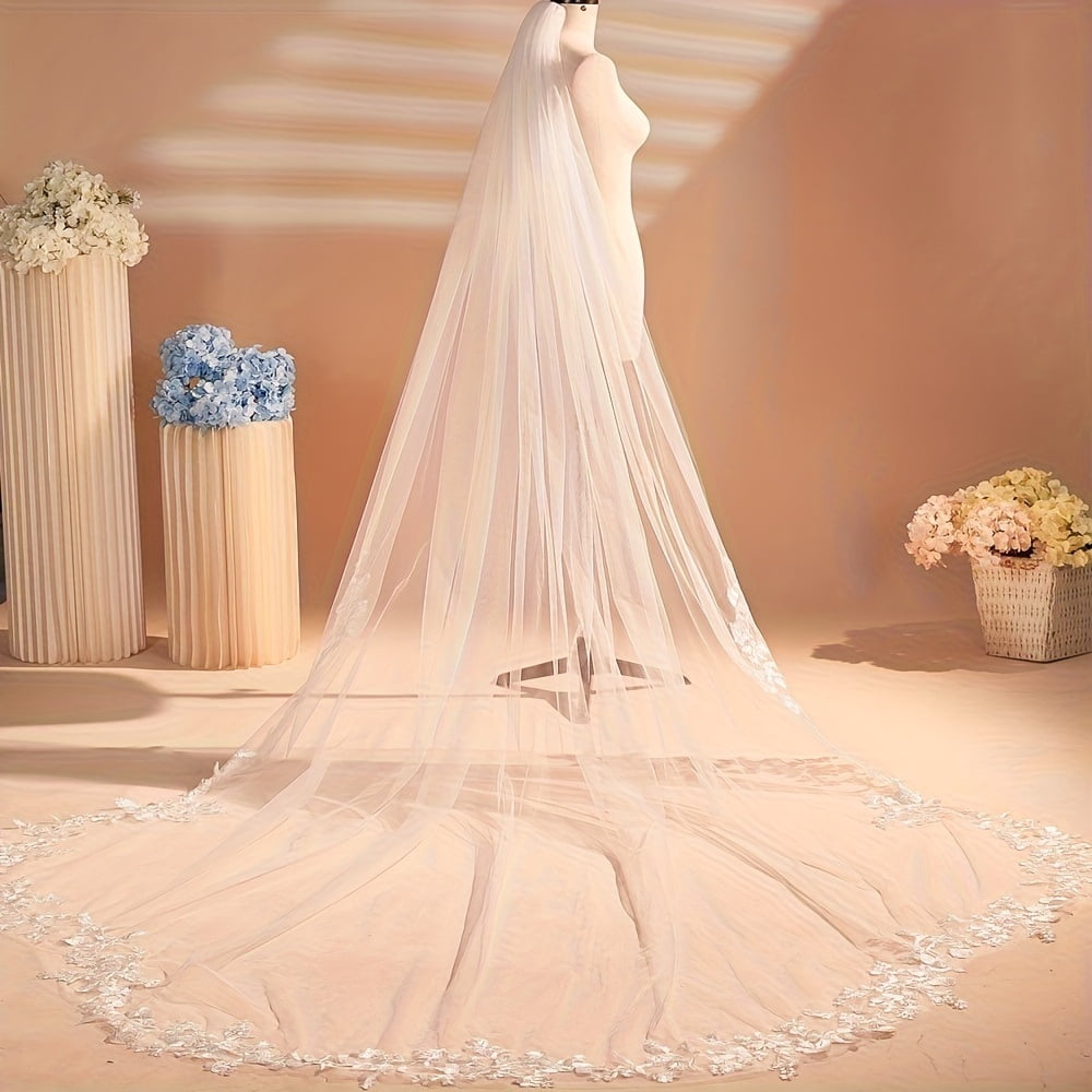 3 meters long lace wedding dress bridal veil with metal hair comb ...