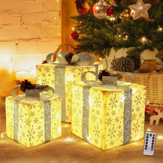 3 of Christmas Lighted Gift Boxes Set, Light up Decorations Ornaments ...