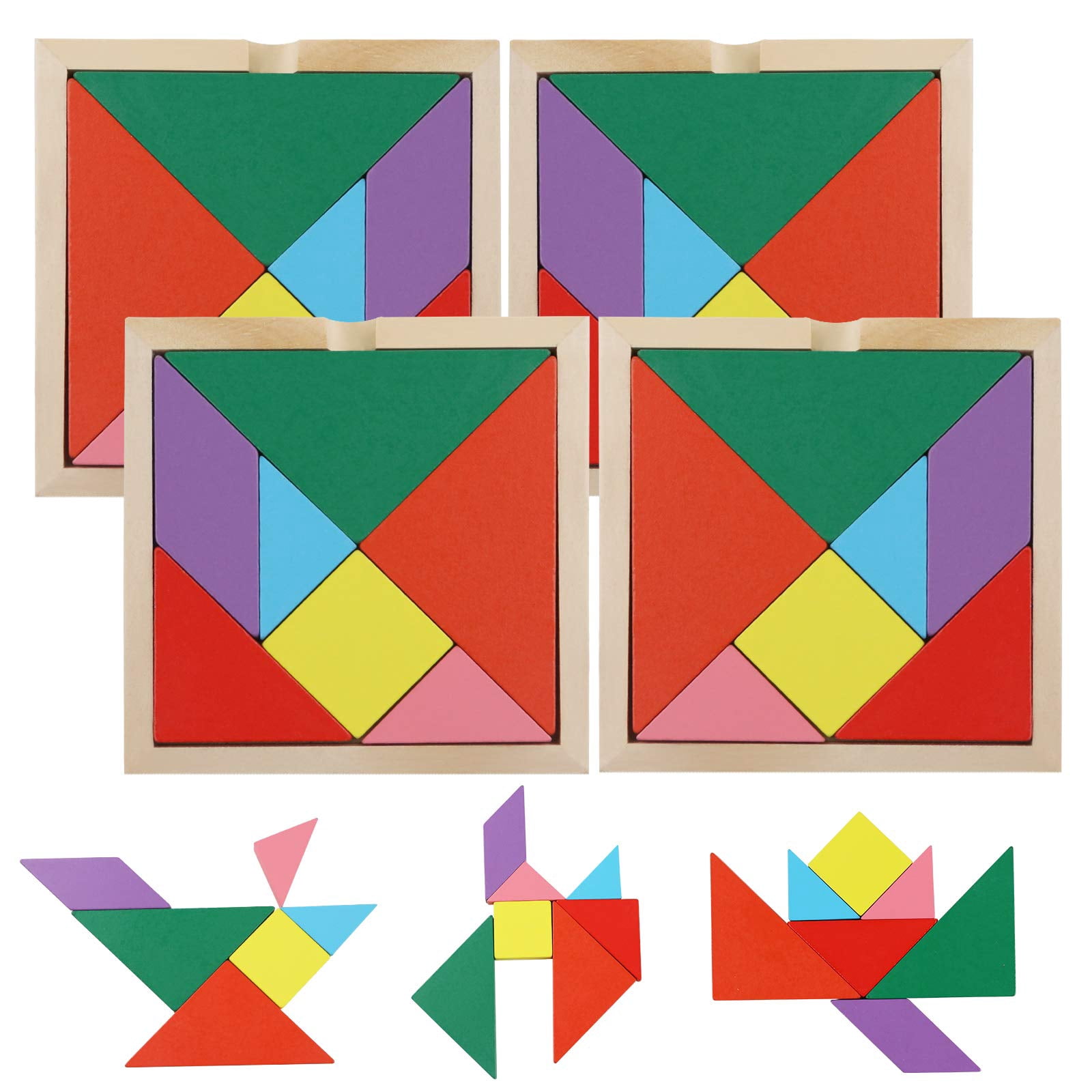 3 otters Wooden Tangram MMF7 Puzzles for Kids, Educational Shape Puzzle ...