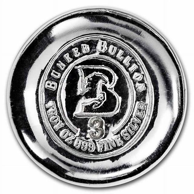3 oz Cast-Poured Silver Round - Bunker Bullion Button/Rolo - Walmart.com