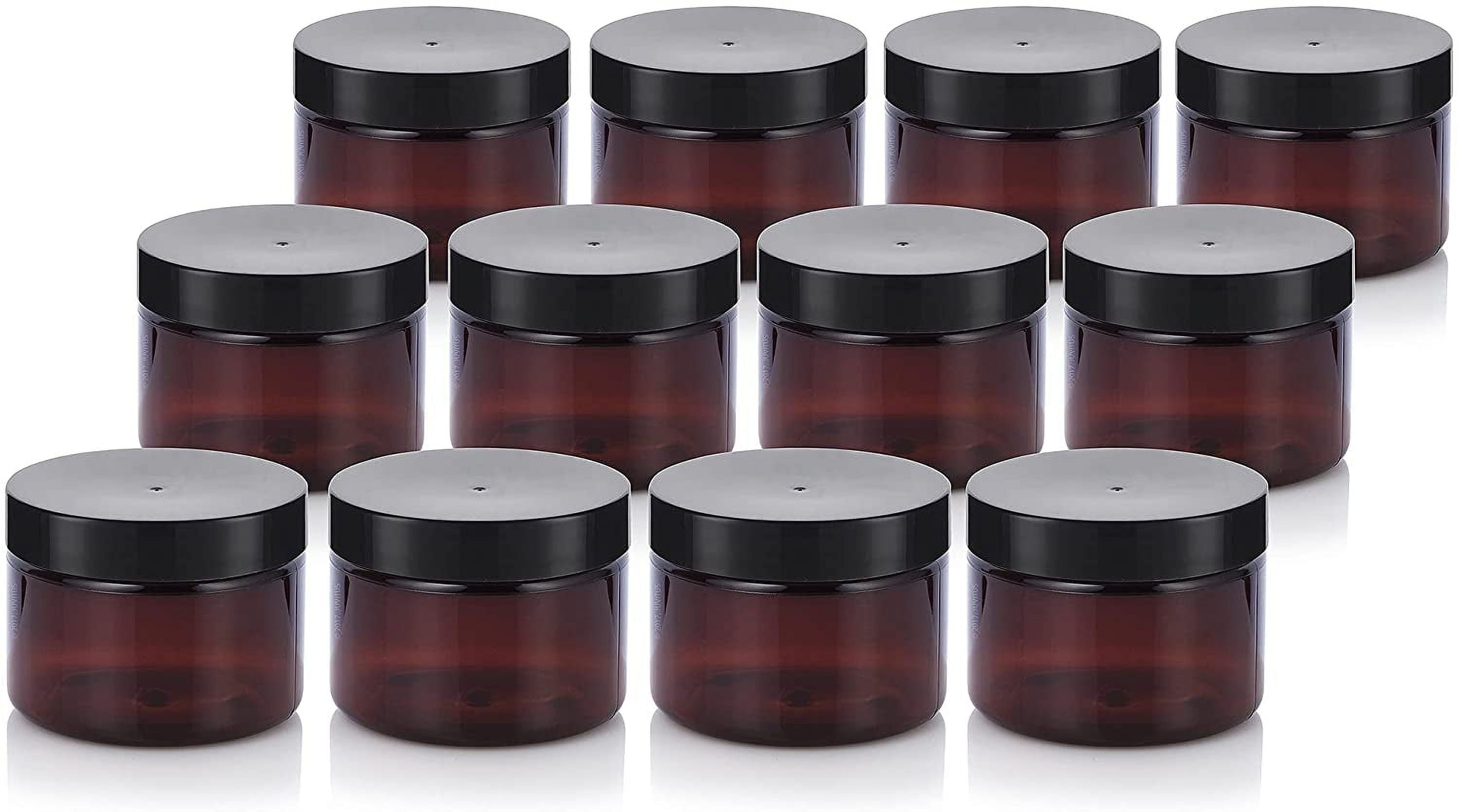 3 oz PET Plastic Refillable Jar with Black Smooth Lids (12 pack ...