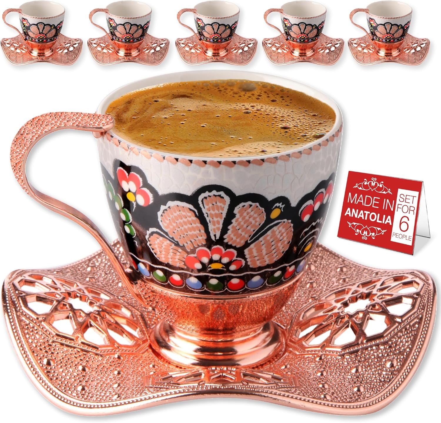 3 oz Set of 6 Turkish Coffee Cup, Handmade Wavy Design Saucers and Cup ...