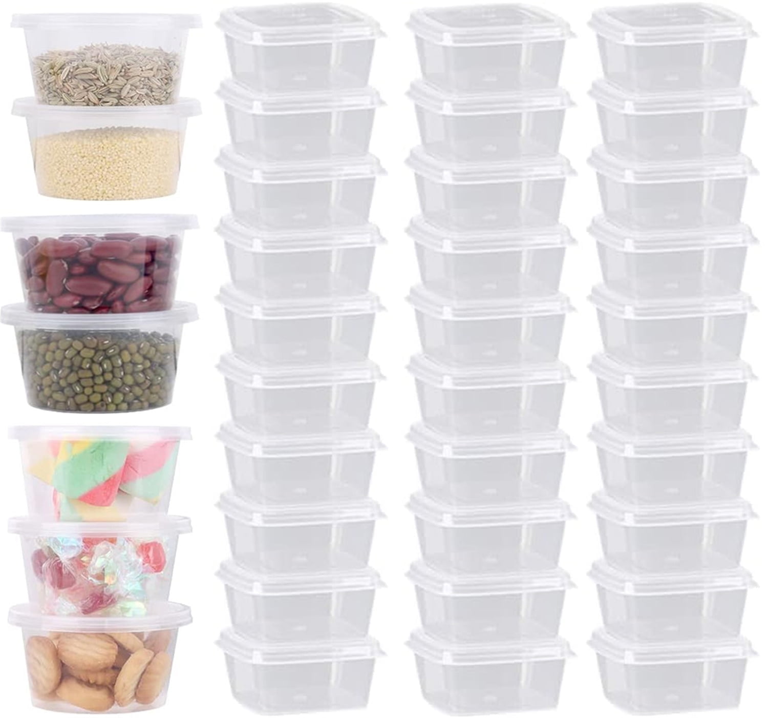 3 oz Small Plastic Containers with Lids,Bexikou 50 Pack Plastic Sauce Cups, Disposable Portion ...
