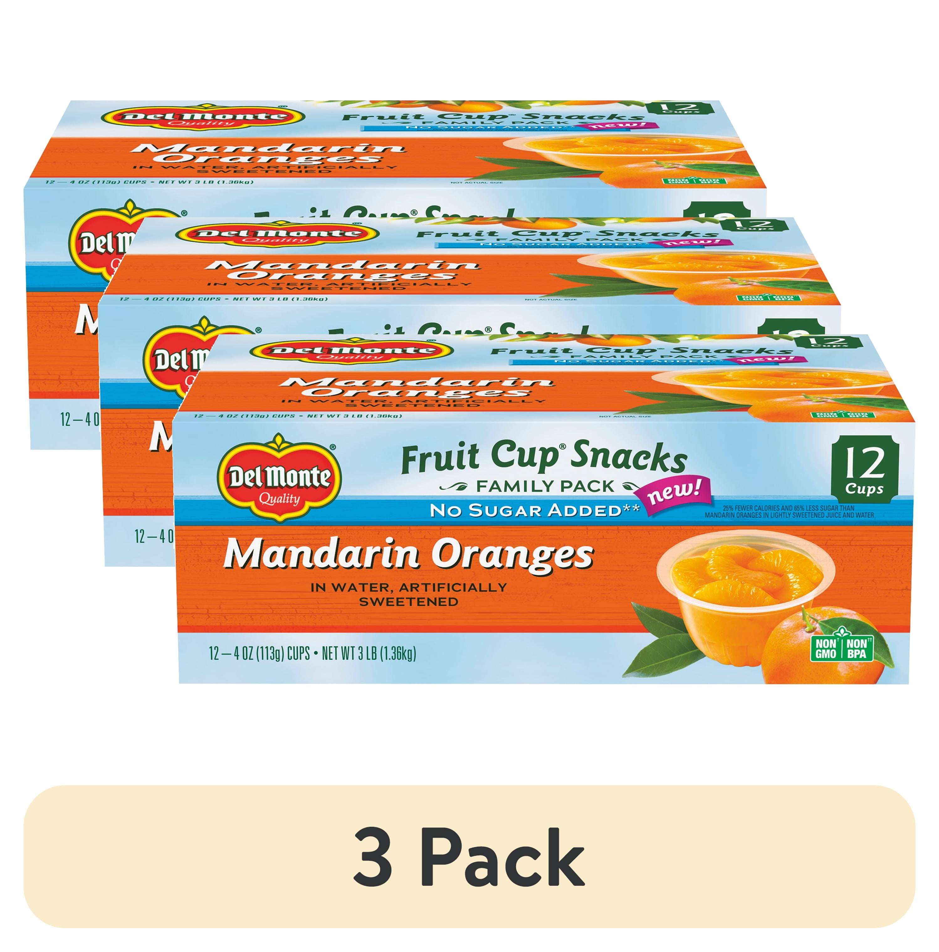 (3 pack) Del Monte No Sugar Added Mandarin Oranges Fruit Cup Snacks, 4 ...