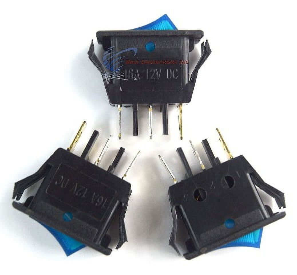 3 pack 12 Volt Lightning Blue LED Rocker Mini Switch On Off Car ...