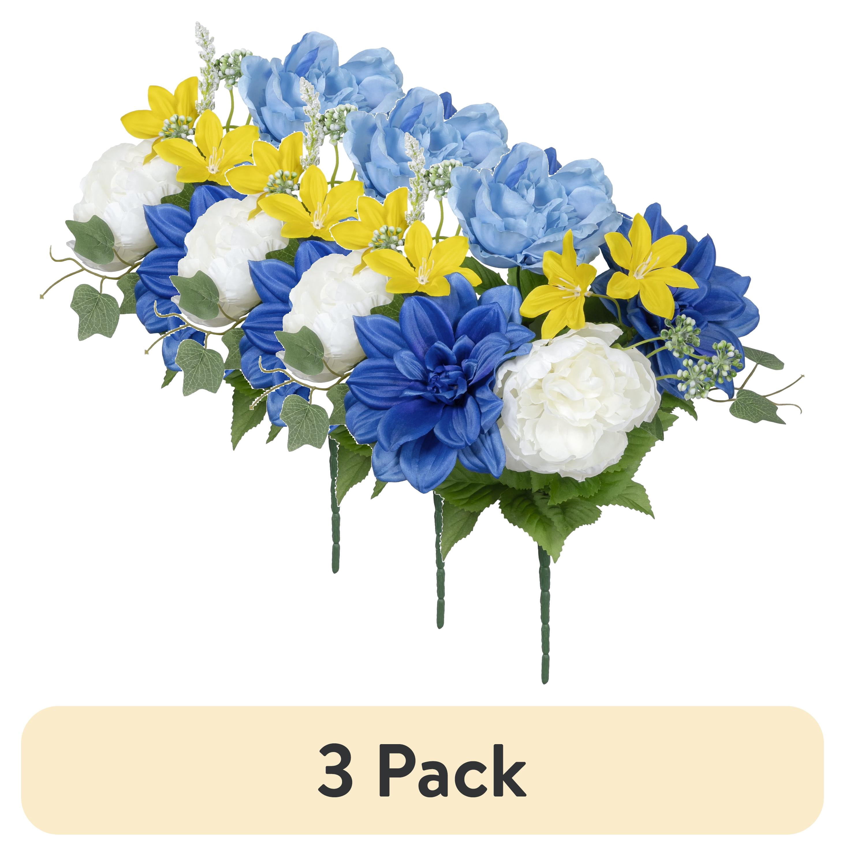 (3 pack) 16.5-inch Artificial Silk Blue Peony & Dahlia Mixed Summer ...