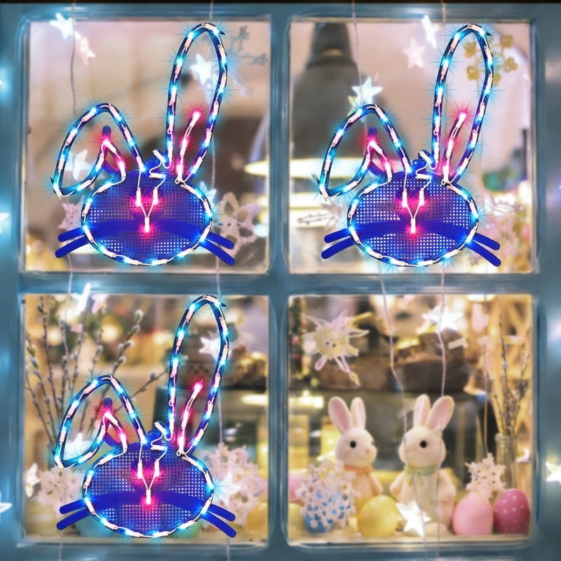 3 pack 17 Inch 40 LED Blue Bunny Easter Light Up Ornament Indoor ...