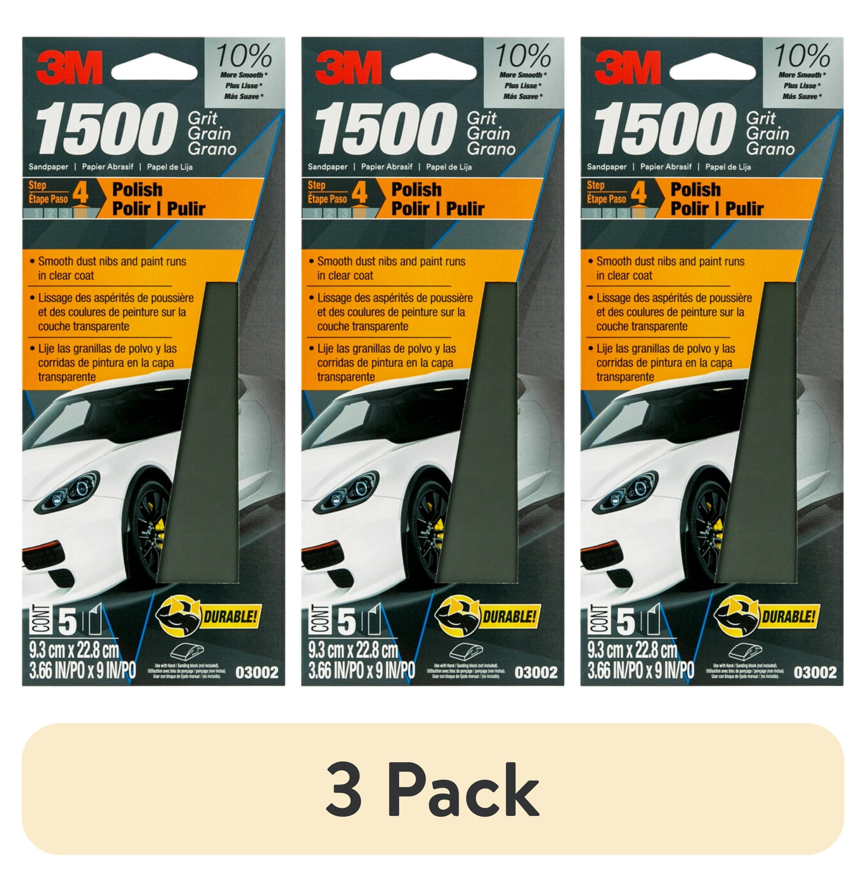 (3 pack) 3M Wetordry Sandpaper, 3 2/3 in x 9 in, 1500 Grit, 5-Pack ...