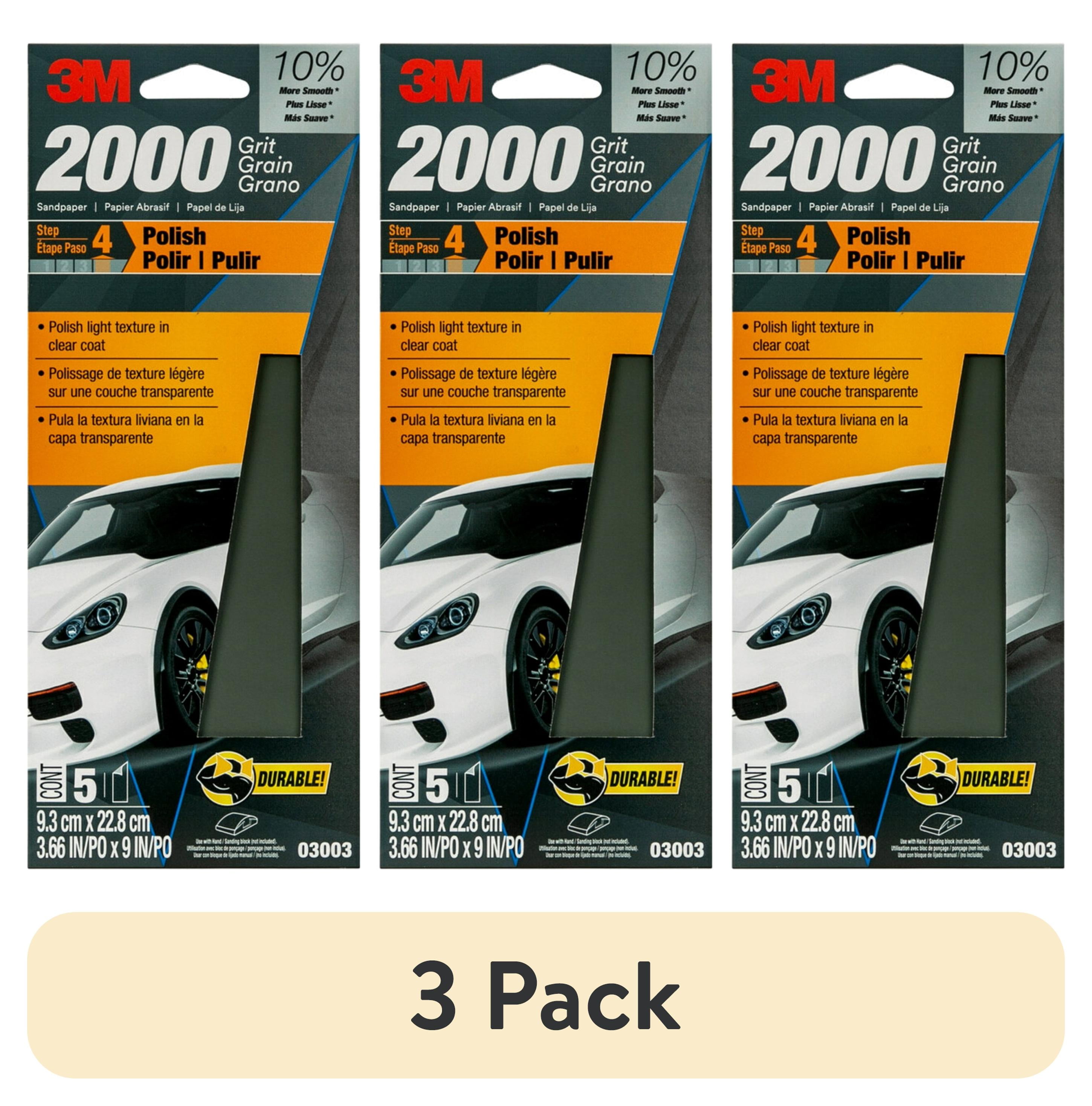(3 pack) 3M Wetordry Sandpaper, 3 2/3 in x 9 in, 2000 Grit, 5-Pack ...