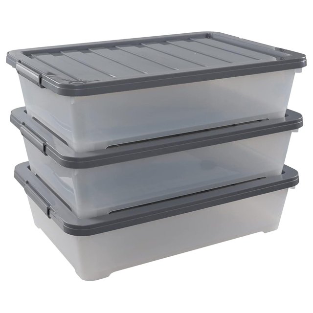 3-pack 40 Quarts Large Plastic Under Bed Boxes with Wheels, Shallow ...