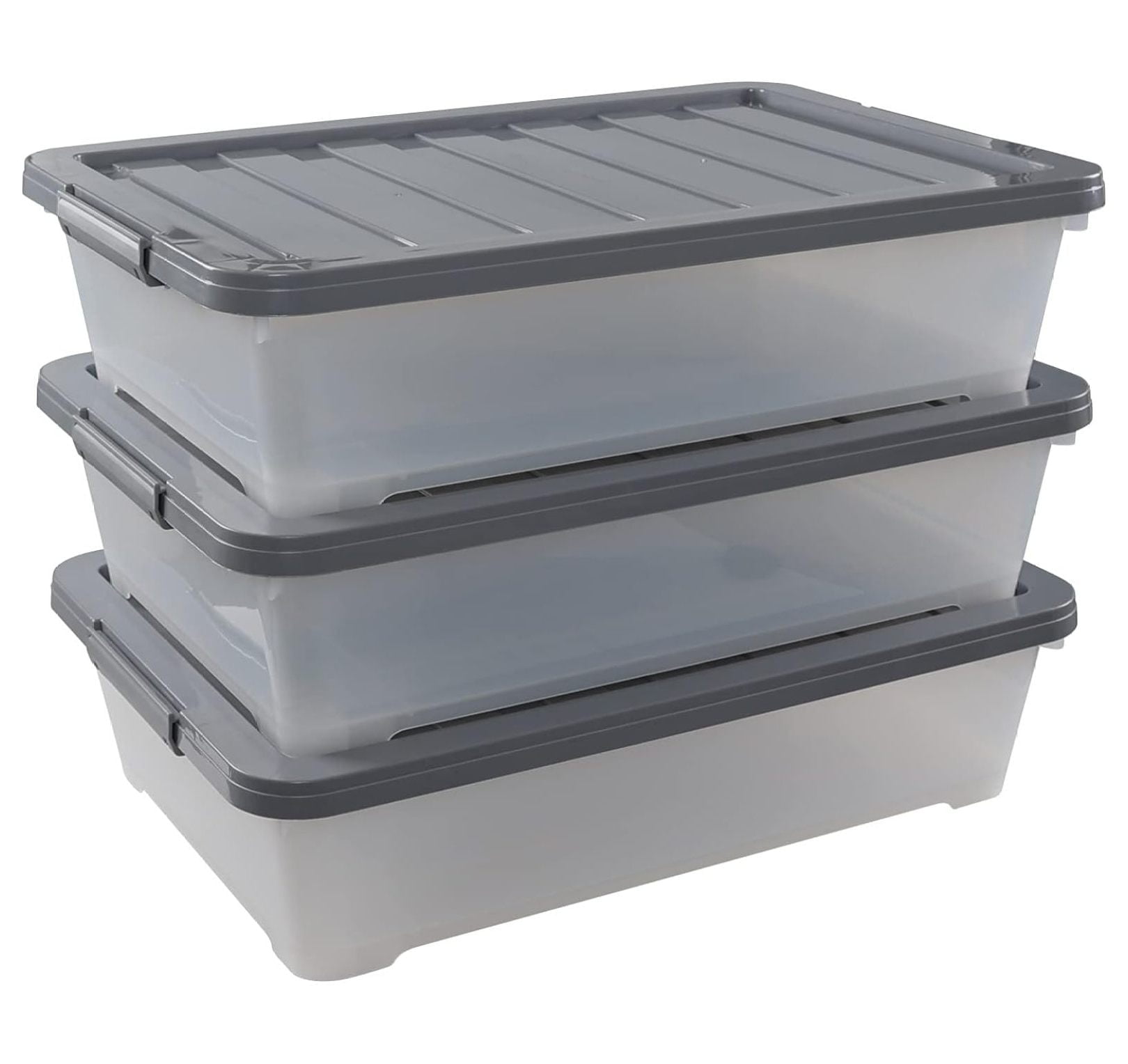 XylehR 3-Pack Large Plastic Under-Bed Storage Boxes with Wheels, 40 Qt ...