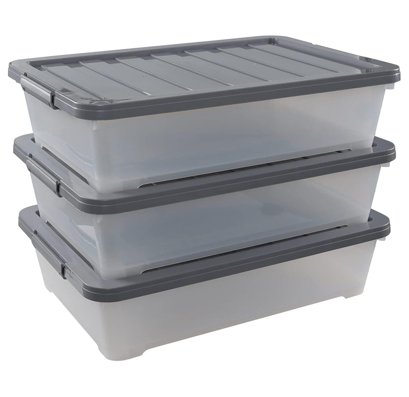 3-pack 40 Quarts Large Plastic Under Bed Boxes with Wheels, Shallow ...