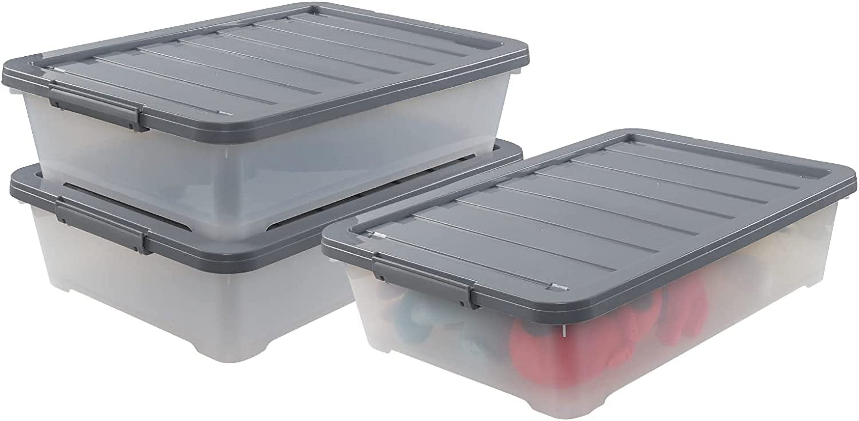 3-pack 40 Quarts Large Plastic Under Bed Boxes with Wheels, Shallow ...