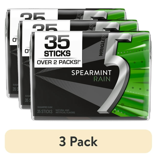 (3 pack) 5 Gum Spearmint Rain Sugar Free Chewing Gum - 35 Stick Pack ...