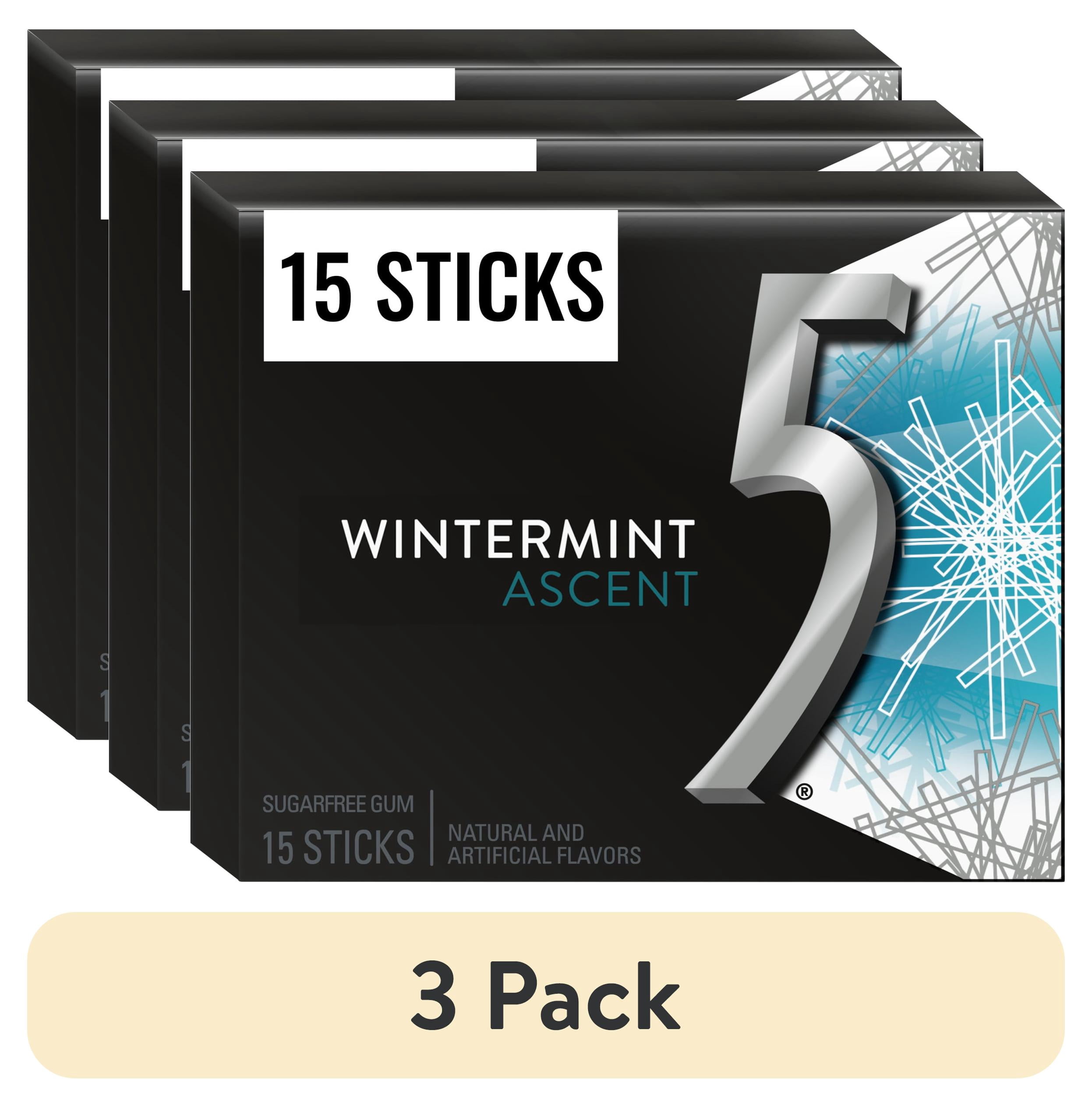 (3 pack) 5 Gum Wintermint Ascent Sugar Free Chewing Gum, Five Gum - 15 ...