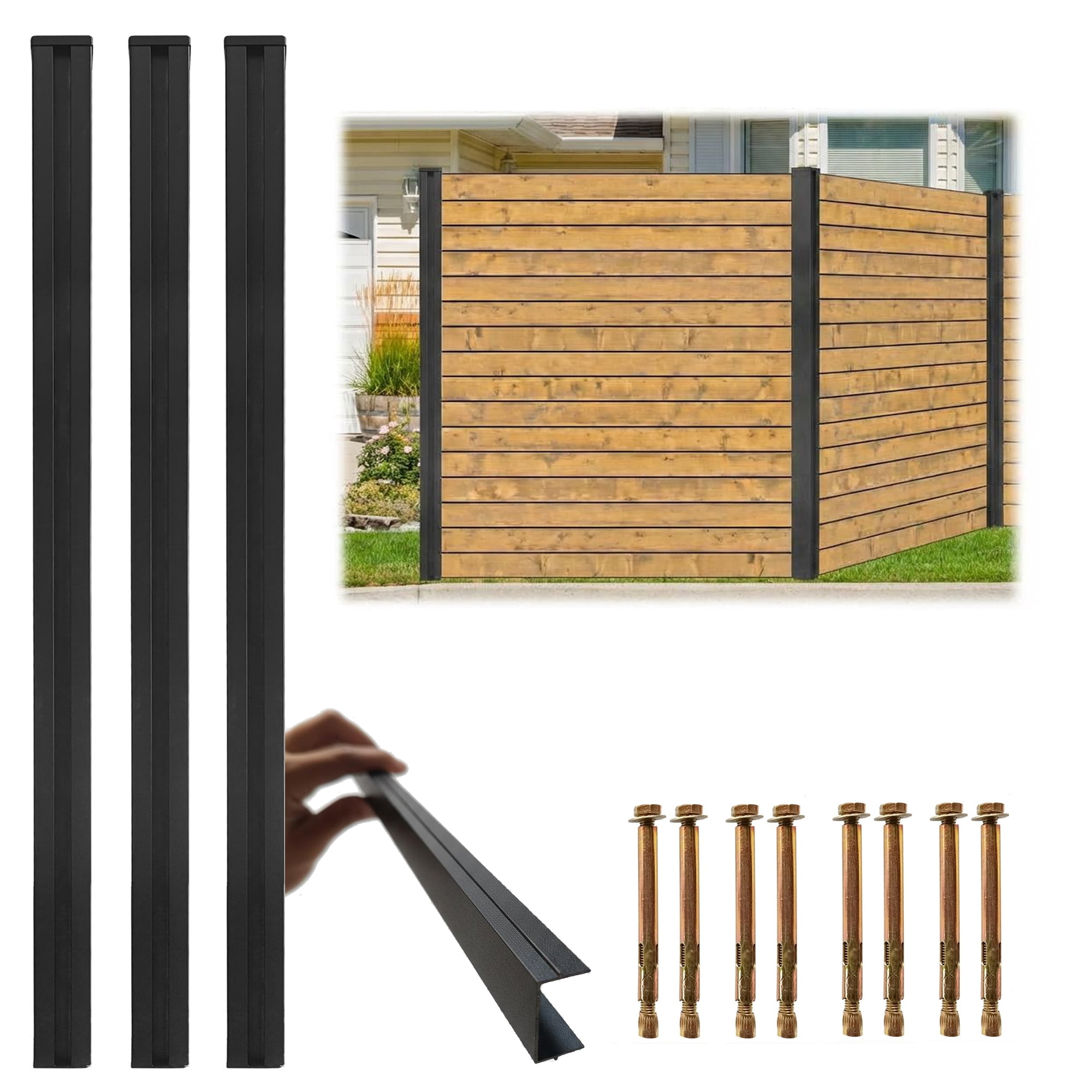 3-pack 6FT No-Dig Fence Post for Privacy Panels, Heavy Duty Adjustable ...