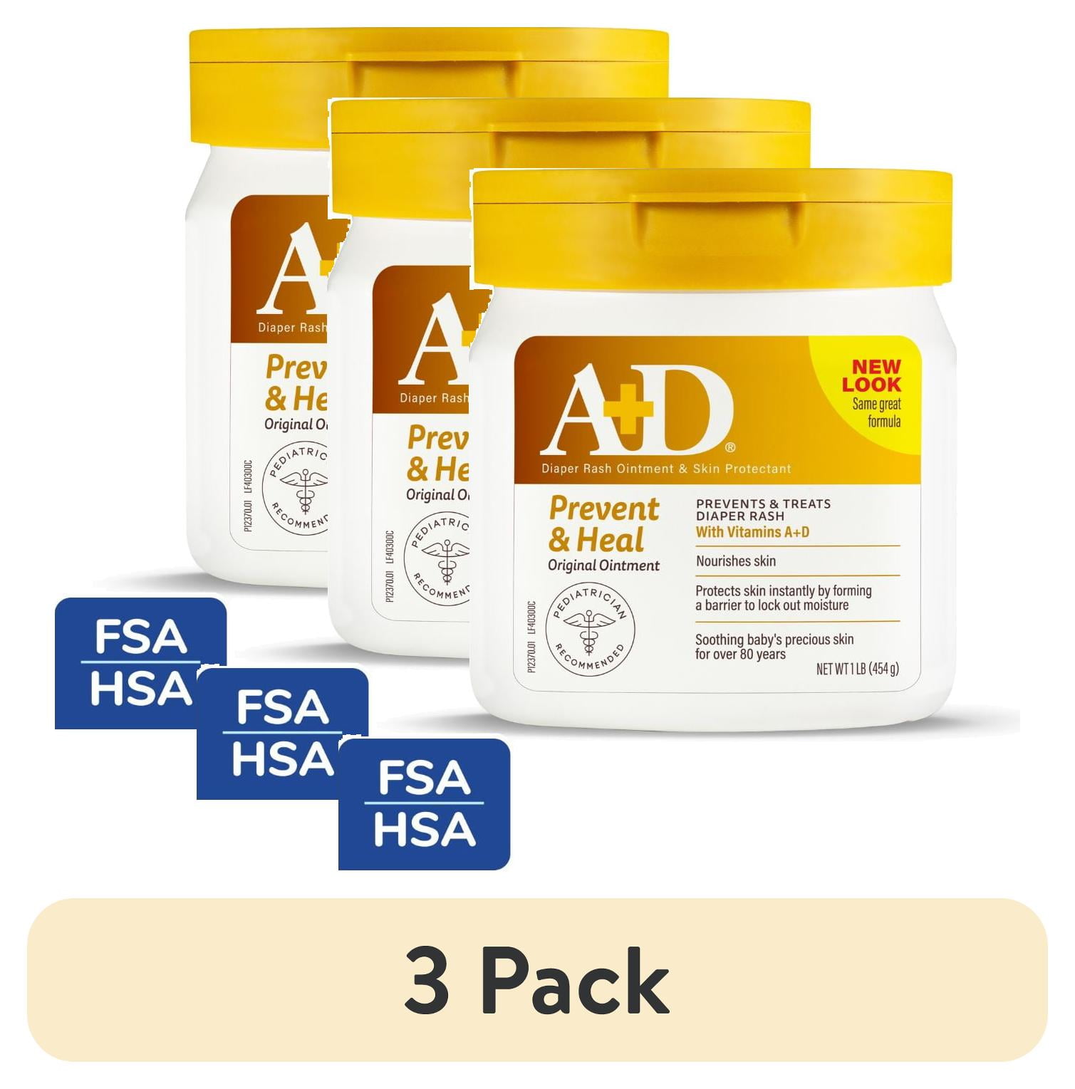 (3 pack) A+D Original Diaper Rash Ointment, 1lb Tub, All Skin Types ...