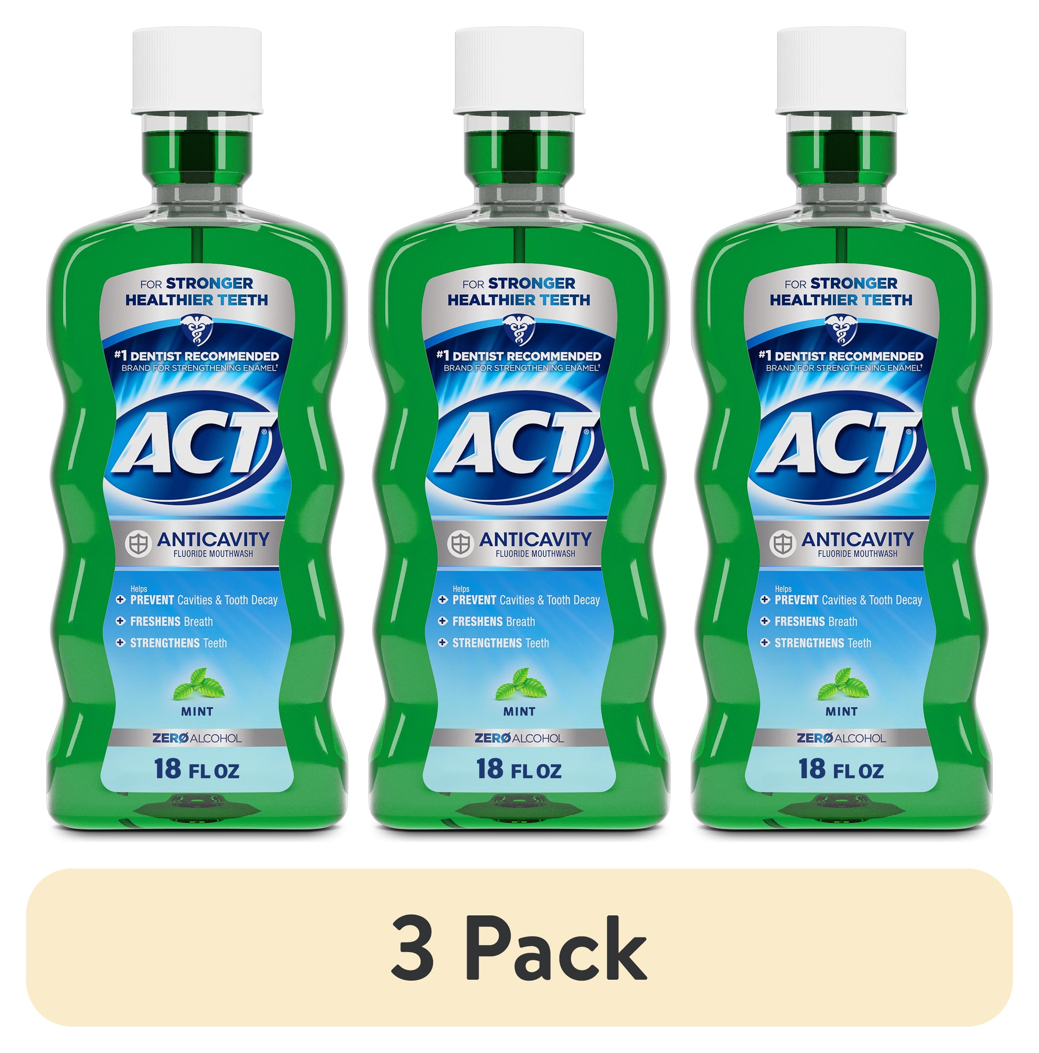 (3 pack) ACT Anticavity Fluoride Mouthwash, Triple Action, Mint, 18 fl ...