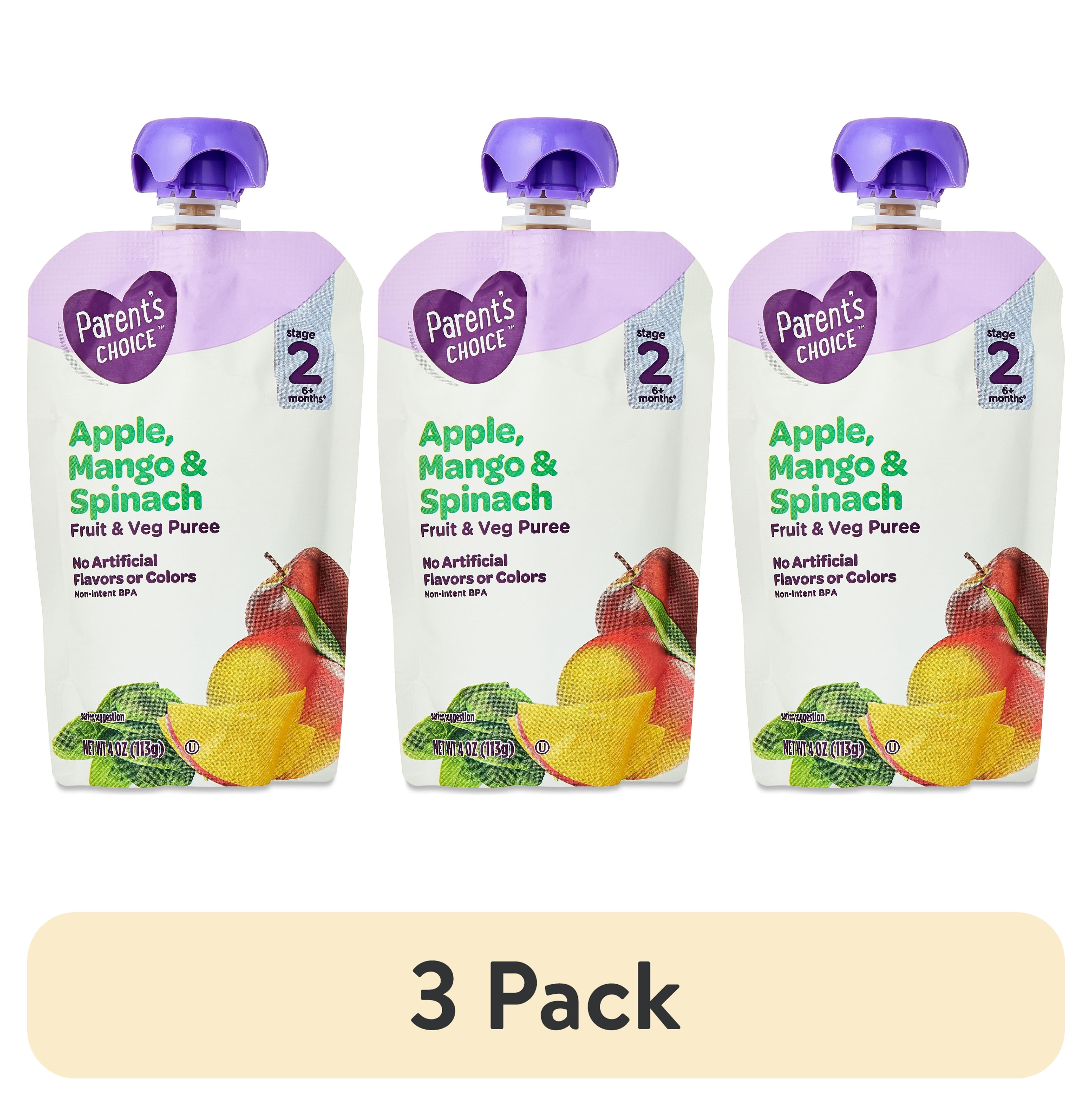 (3 pack) Parent's Choice Stage 2 Baby Food, Apple, Mango, and Spinach ...