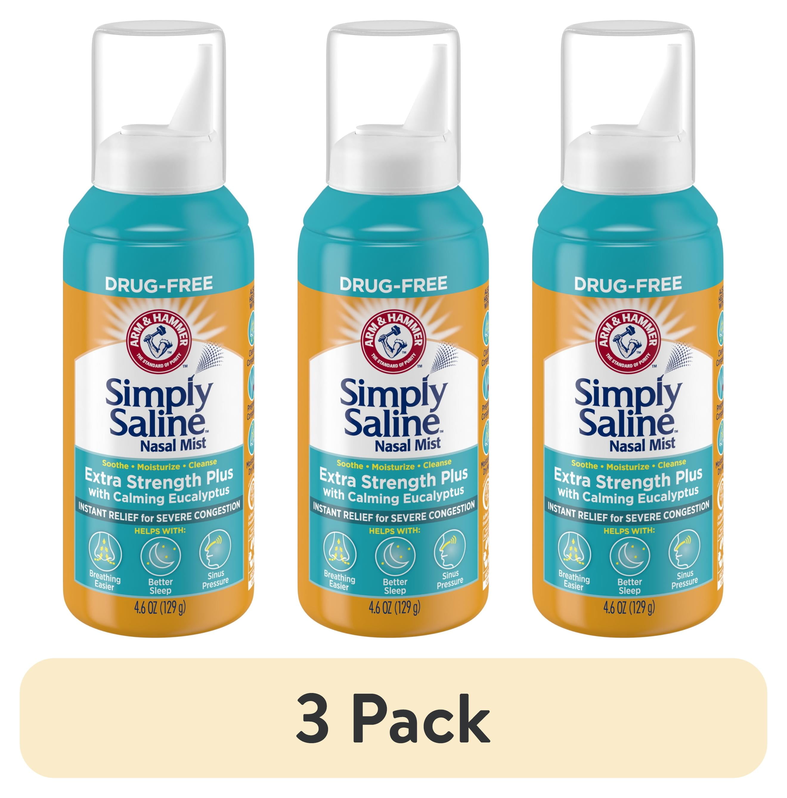 (3 pack) ARM & HAMMER Simply Saline Extra Strength Drug-Free MIst for Severe Nasal Congestion, 4 ...