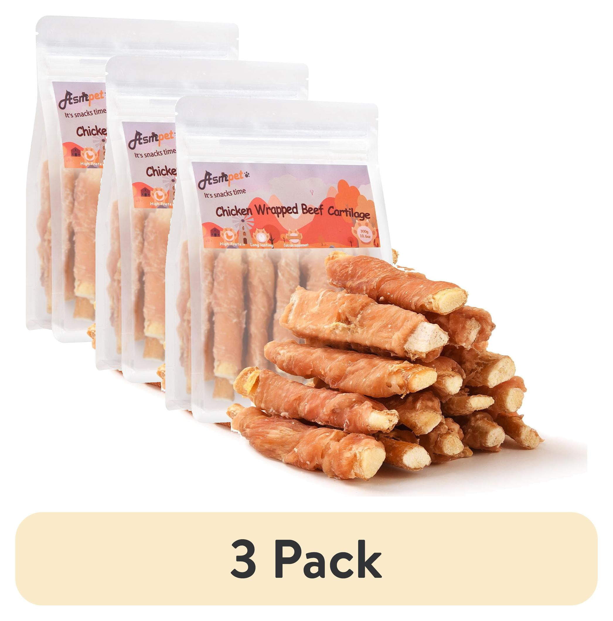 (3 pack) ASMPET Chicken Wrapped Beef Cartilage Dog Treats, High Calcium ...