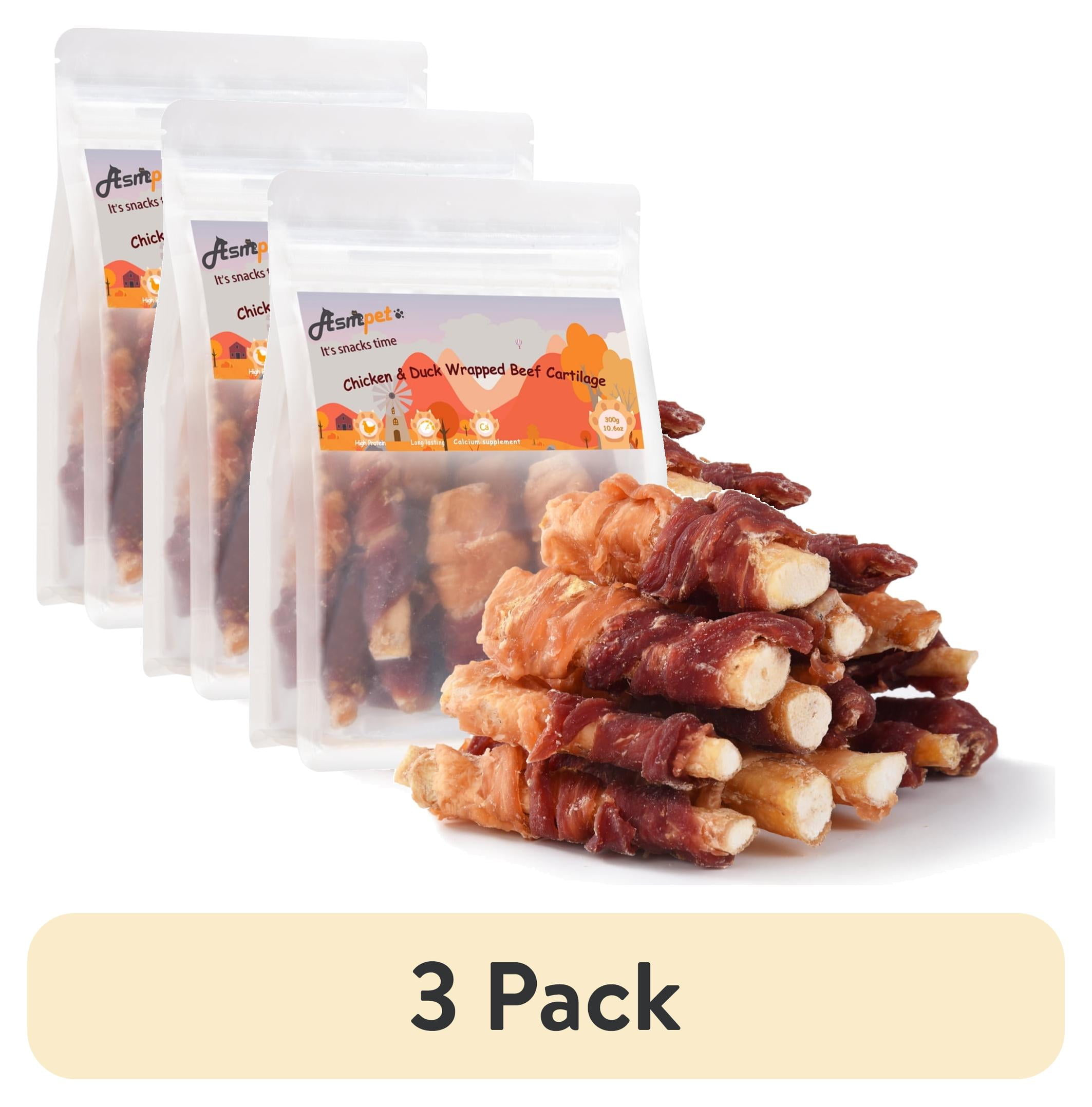 (3 pack) ASMPET Chicken Wrapped Beef Cartilage with Duck Dog Treats ...