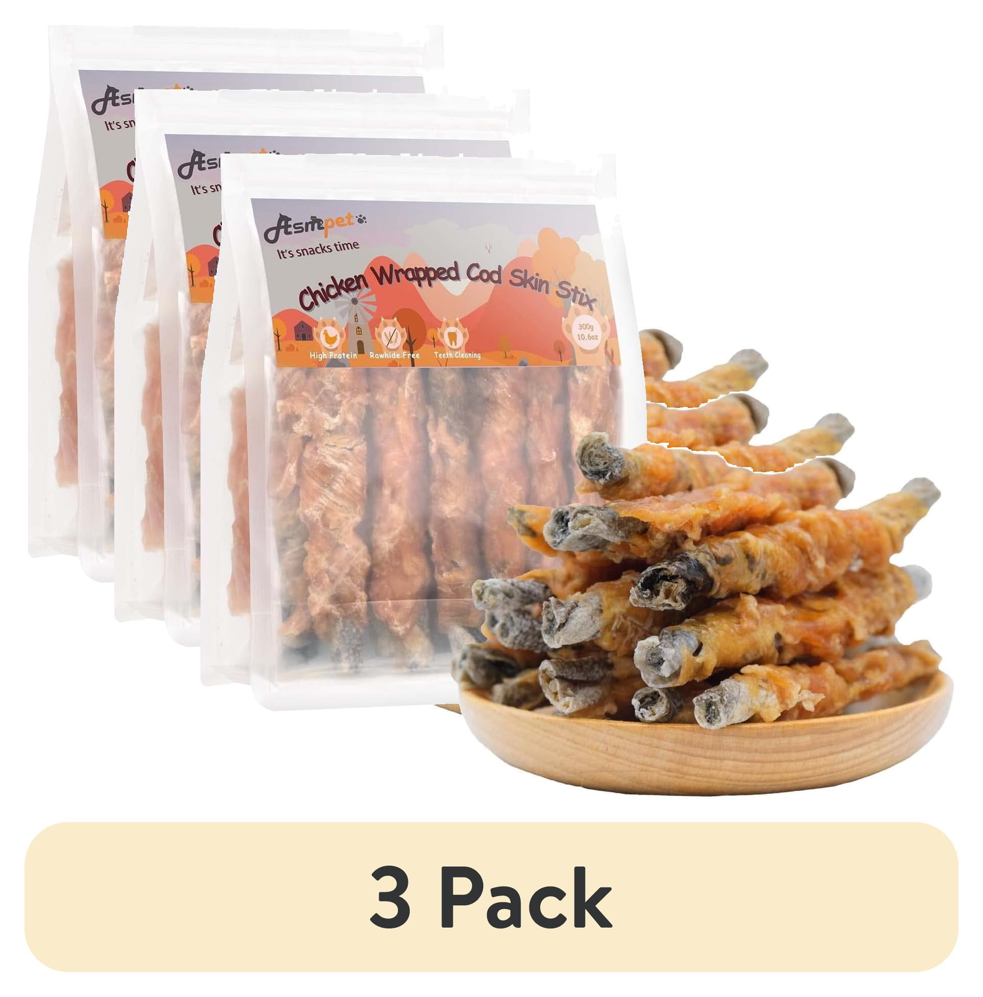 (3 pack) ASMPET Chicken Wrapped Cod Skin Dog Treats Natural Chew for ...